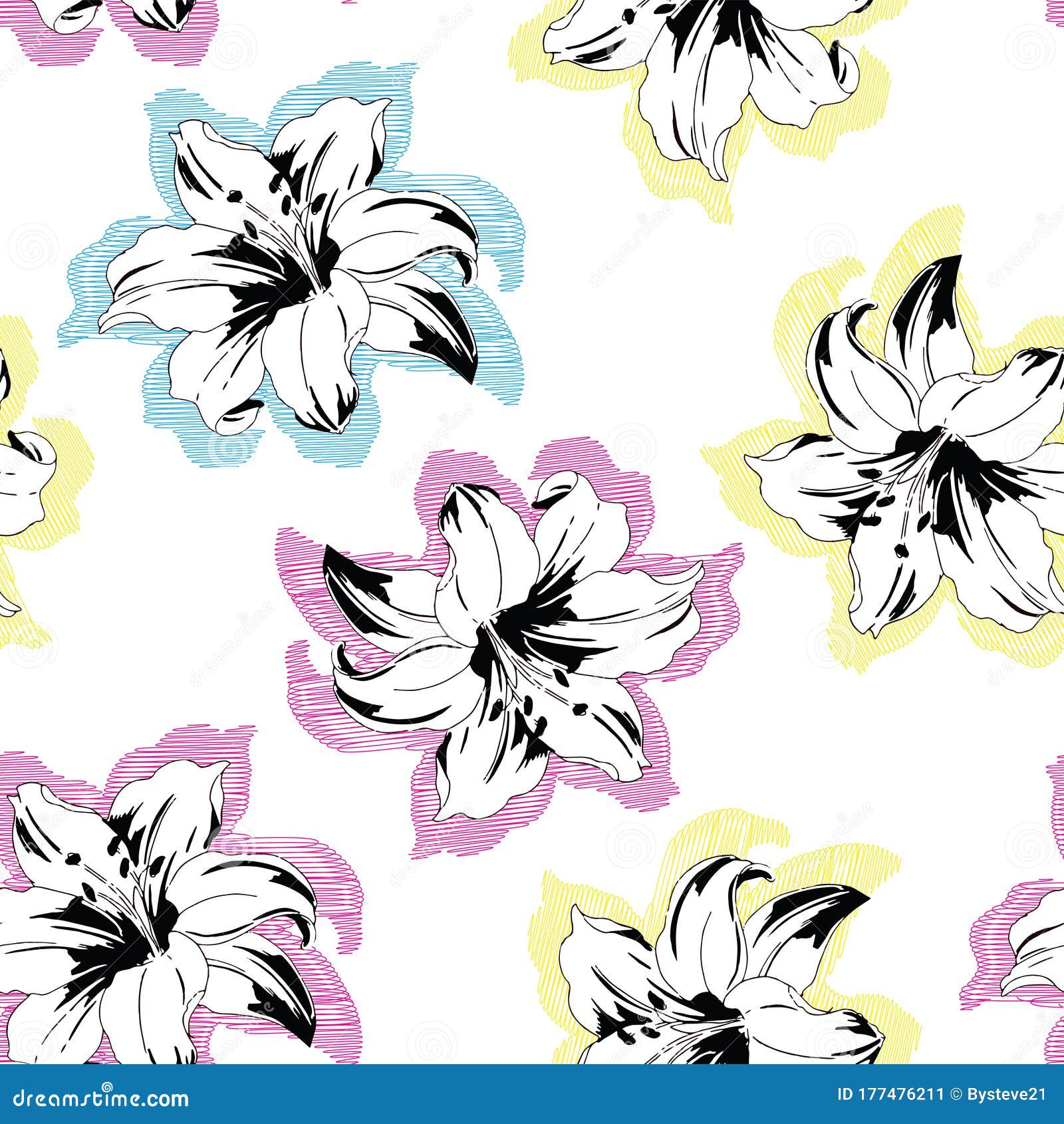 Hand Draw Beautiful Flower Cmyk Colored Design Seamless Pattern Stock ...