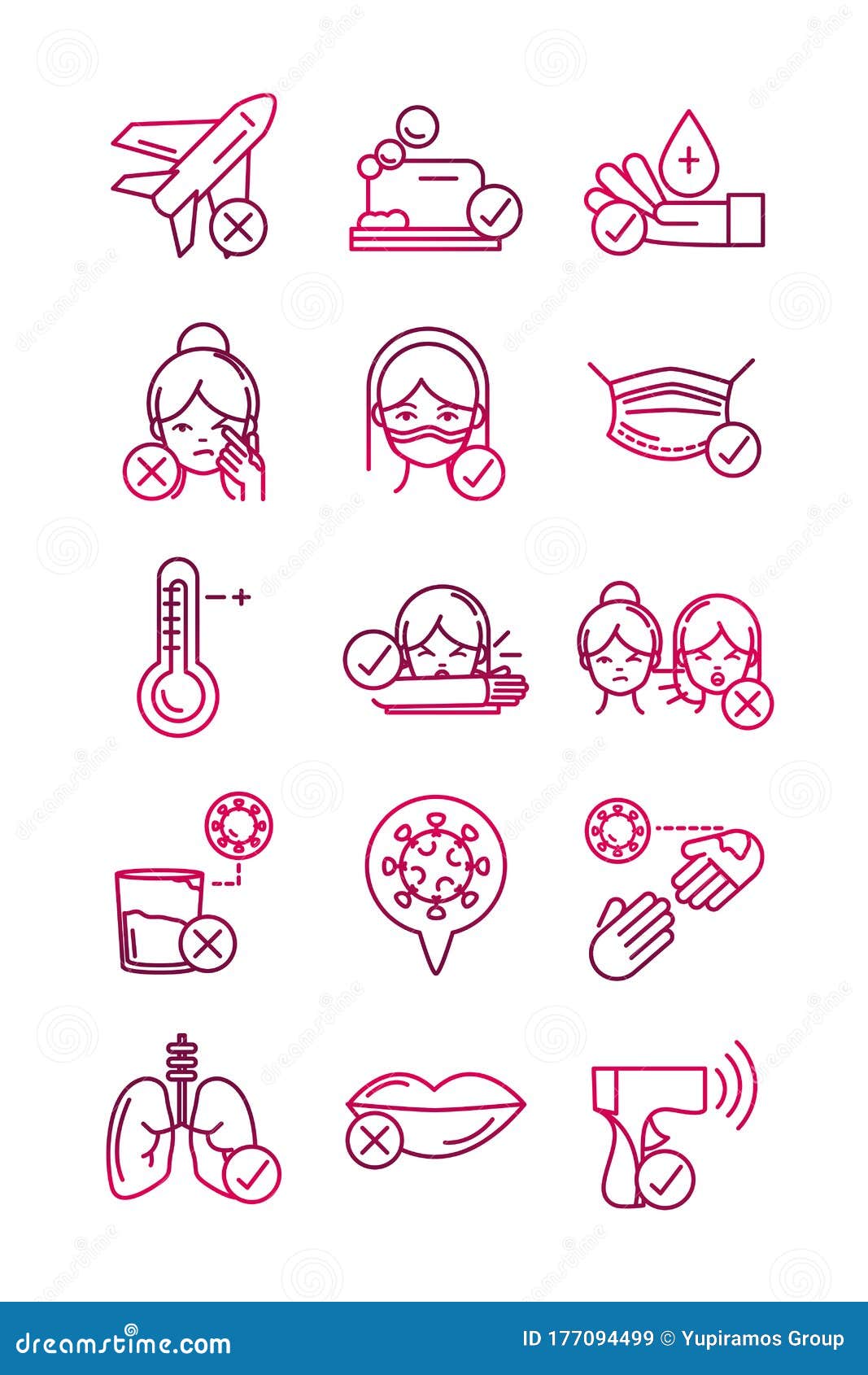 Avoid and Prevent Spread of Covid19 Icons Set Gradient Icon Stock ...