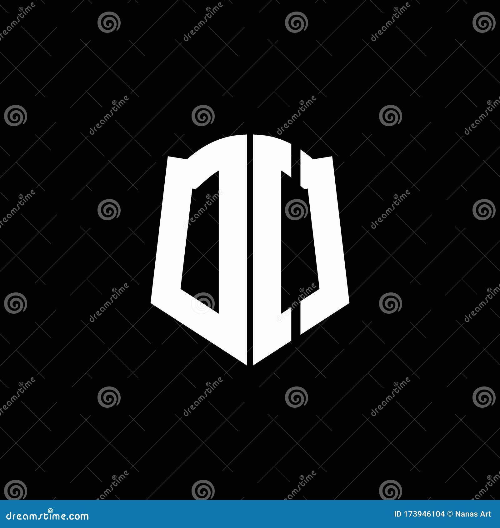 DO Monogram Letter Logo Ribbon with Shield Style Isolated on Black ...