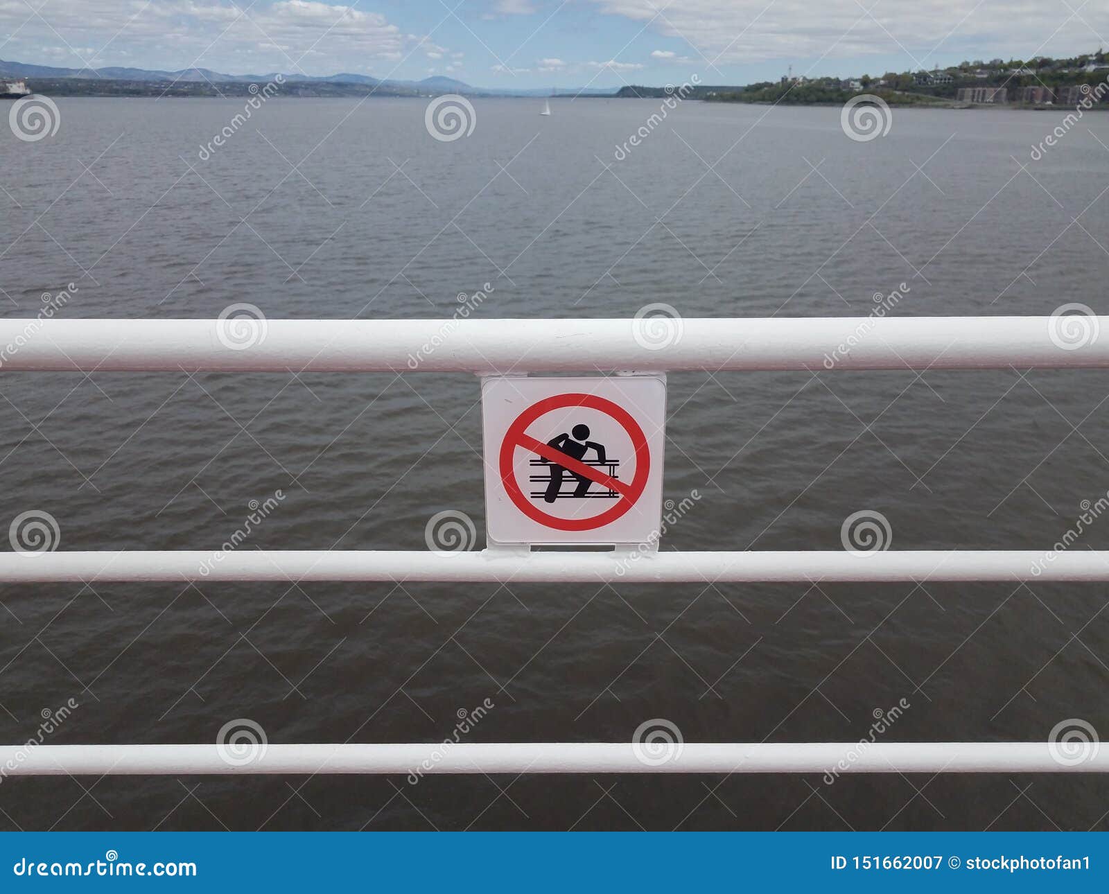 Do Not Climb Railing Sign on Ferry in Quebec, Canada Stock Image ...