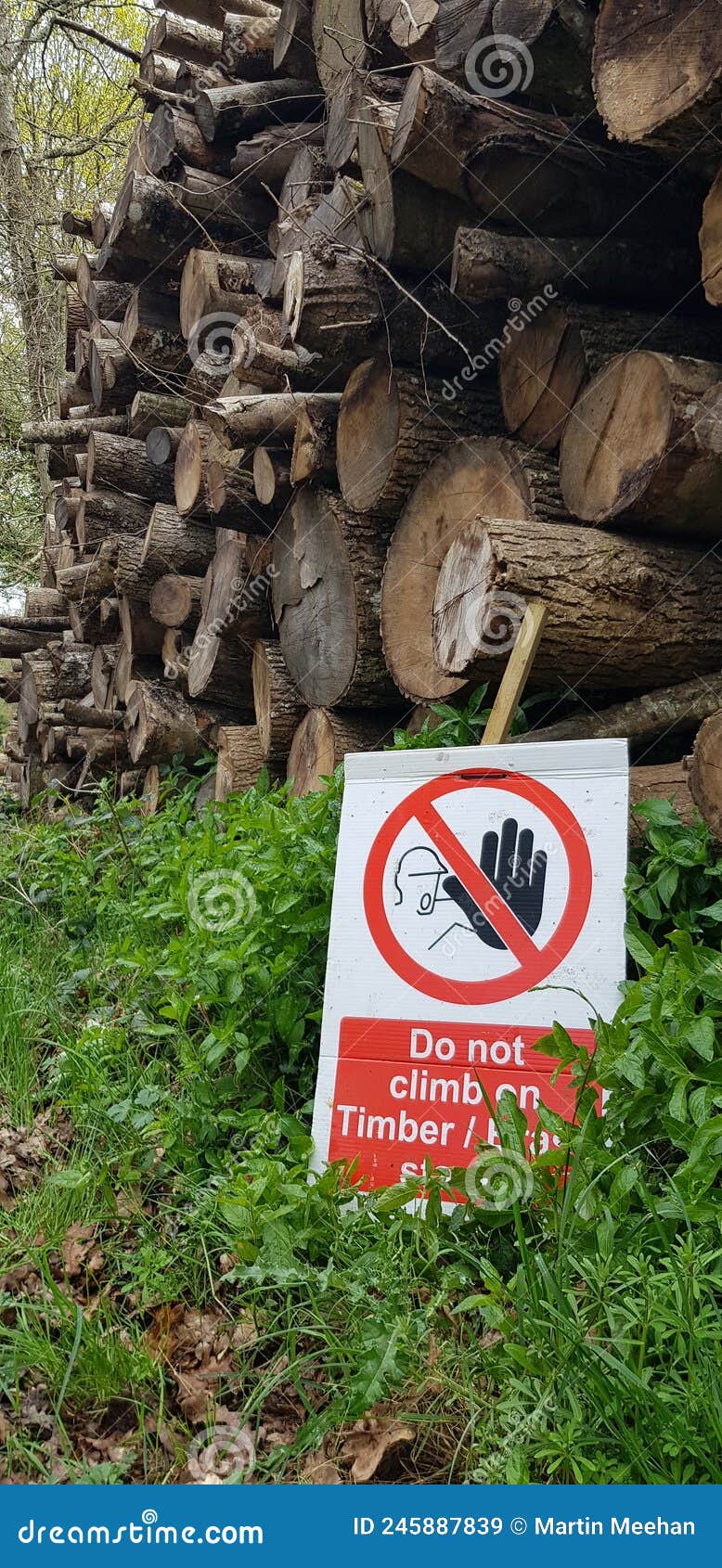 Do Not Climb on Timber Stack. Stock Image - Image of wood, sign: 245887839