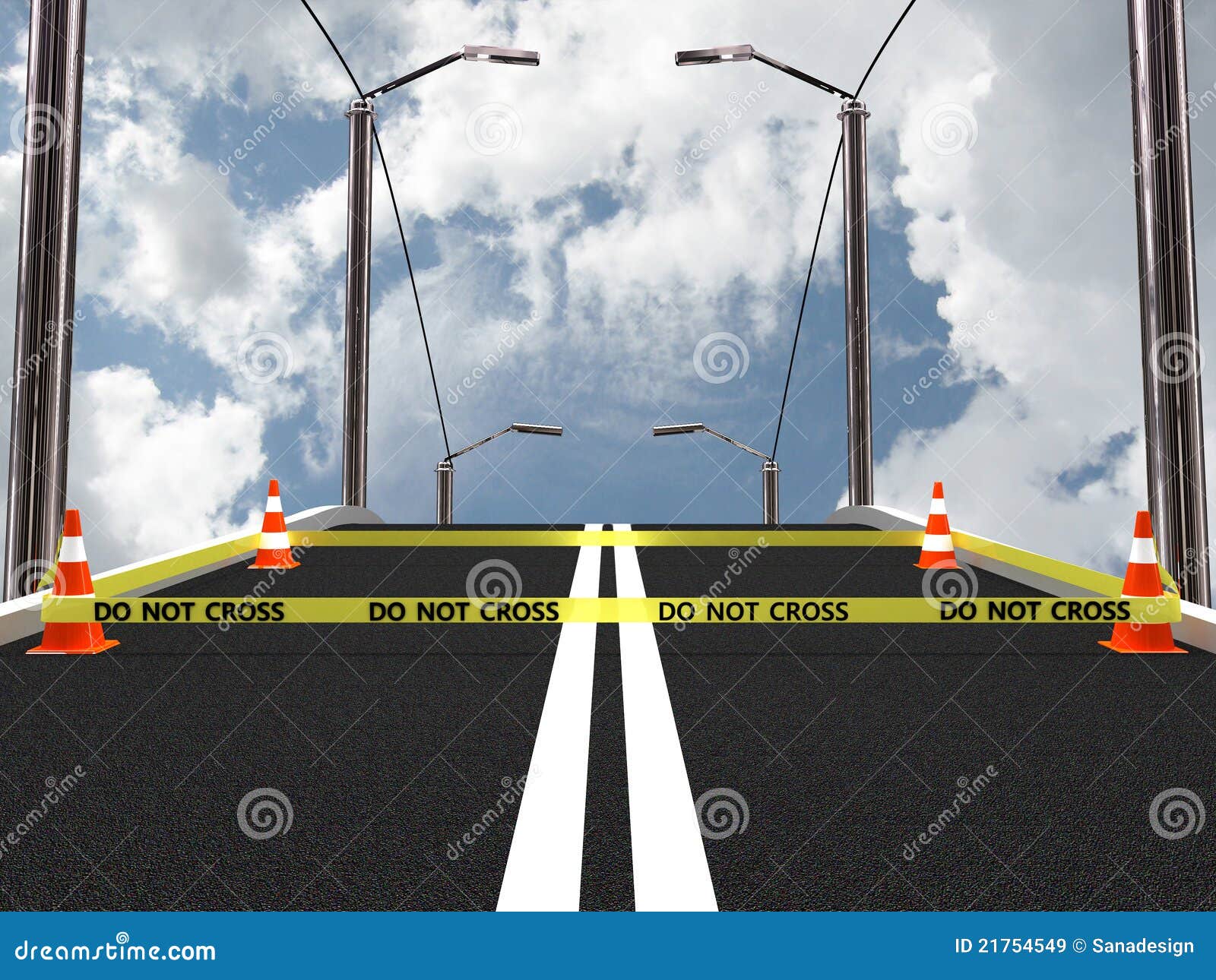 Do Not Cross Police Line with Road Cone. 3D Image Stock Illustration ...