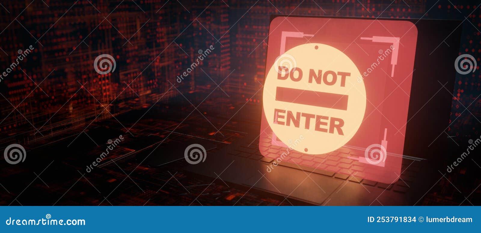Do Not Enter Sign Glowing in Laptop 3D Render Stock Illustration ...