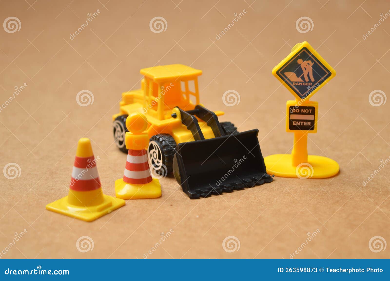 Do Not Enter Warning Sign Objects with Yellow Backhoe Loader Stock ...