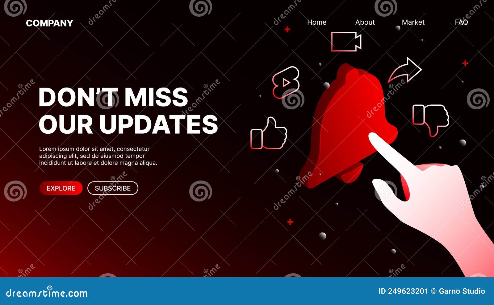 Do Not Miss Updates. Notification Button on Red Website Landing Page ...