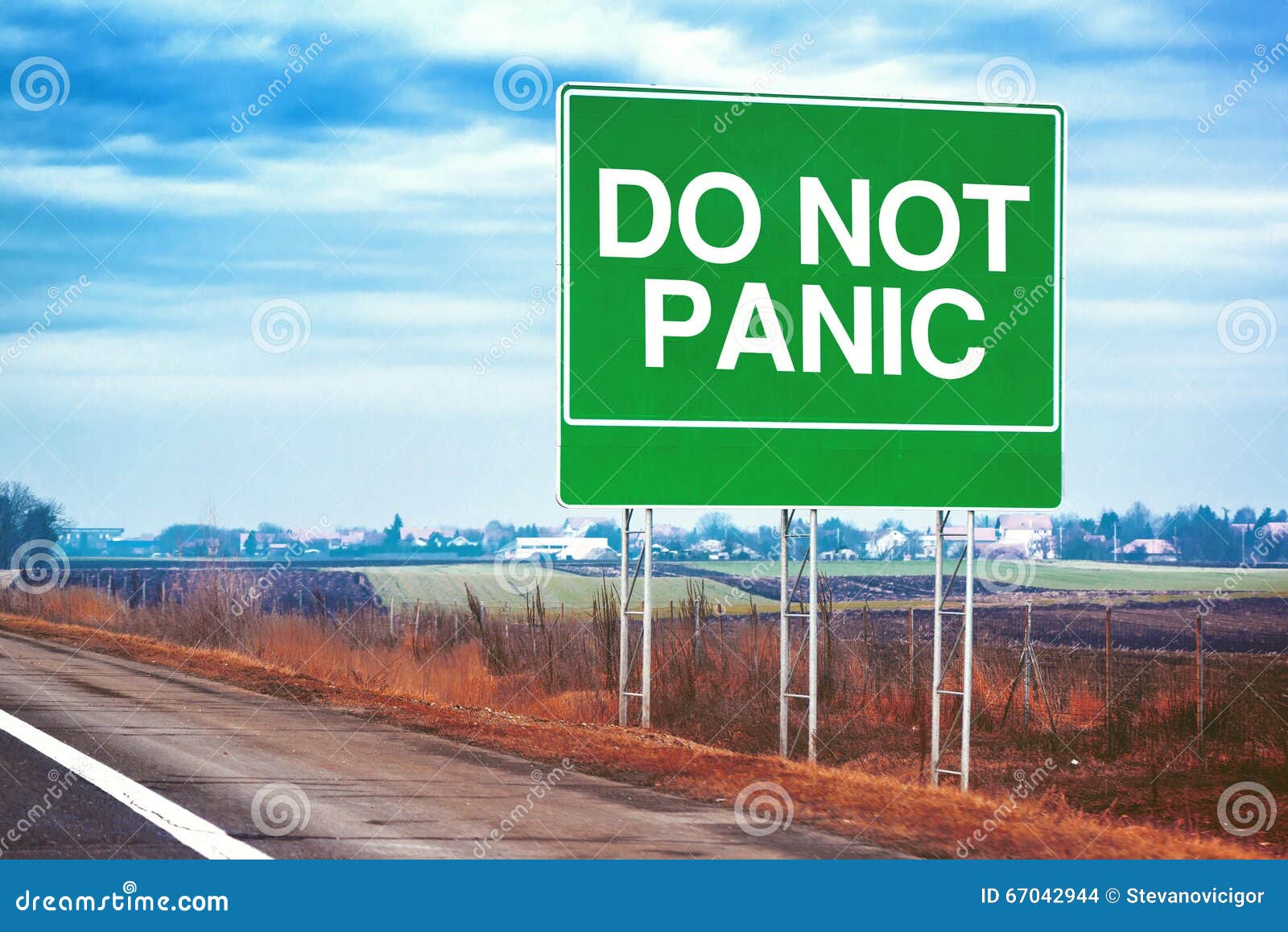 Do Not Panic Road Sign by the Freeway Stock Photo - Image of vehicle ...