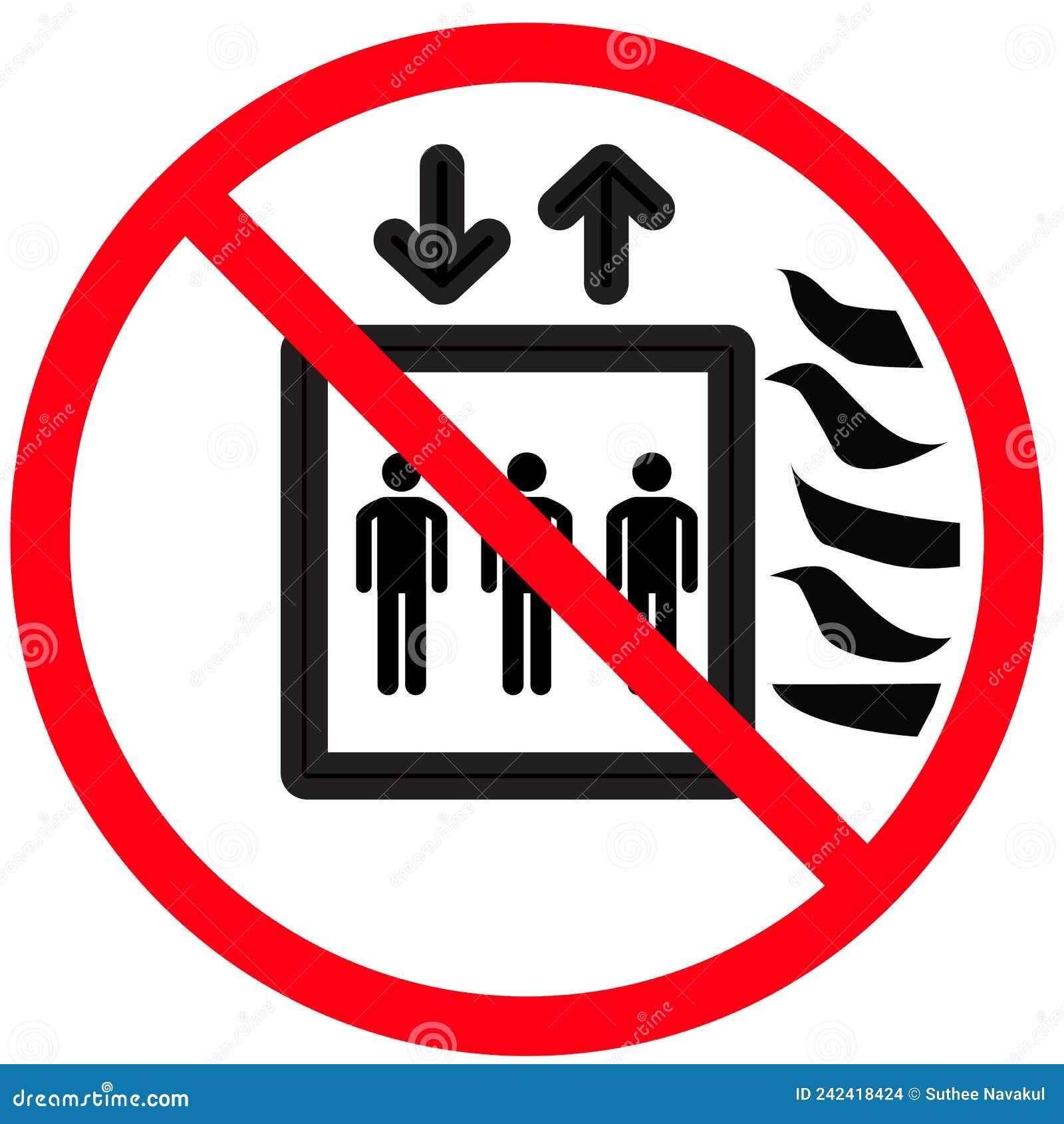 Do Not Use Lift In The Event Of Fire Sign. Do Not Use Elevator Symbol ...
