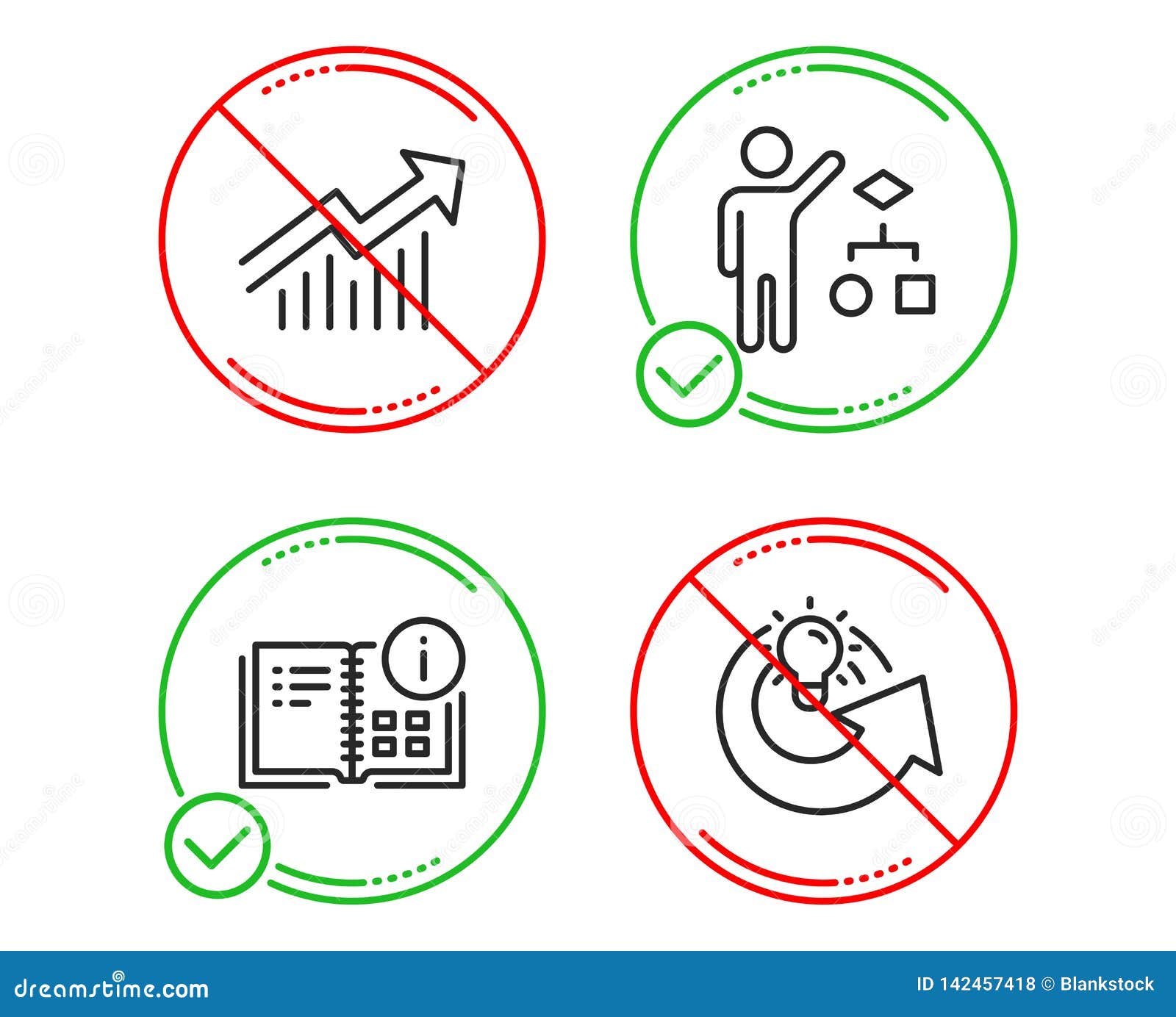 Algorithm, Demand Curve and Instruction Info Icons Set. Share Idea Sign ...