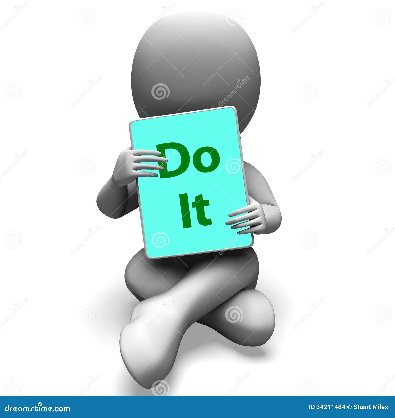 Do it Tablet Character Means Act or Take Action Stock Illustration ...