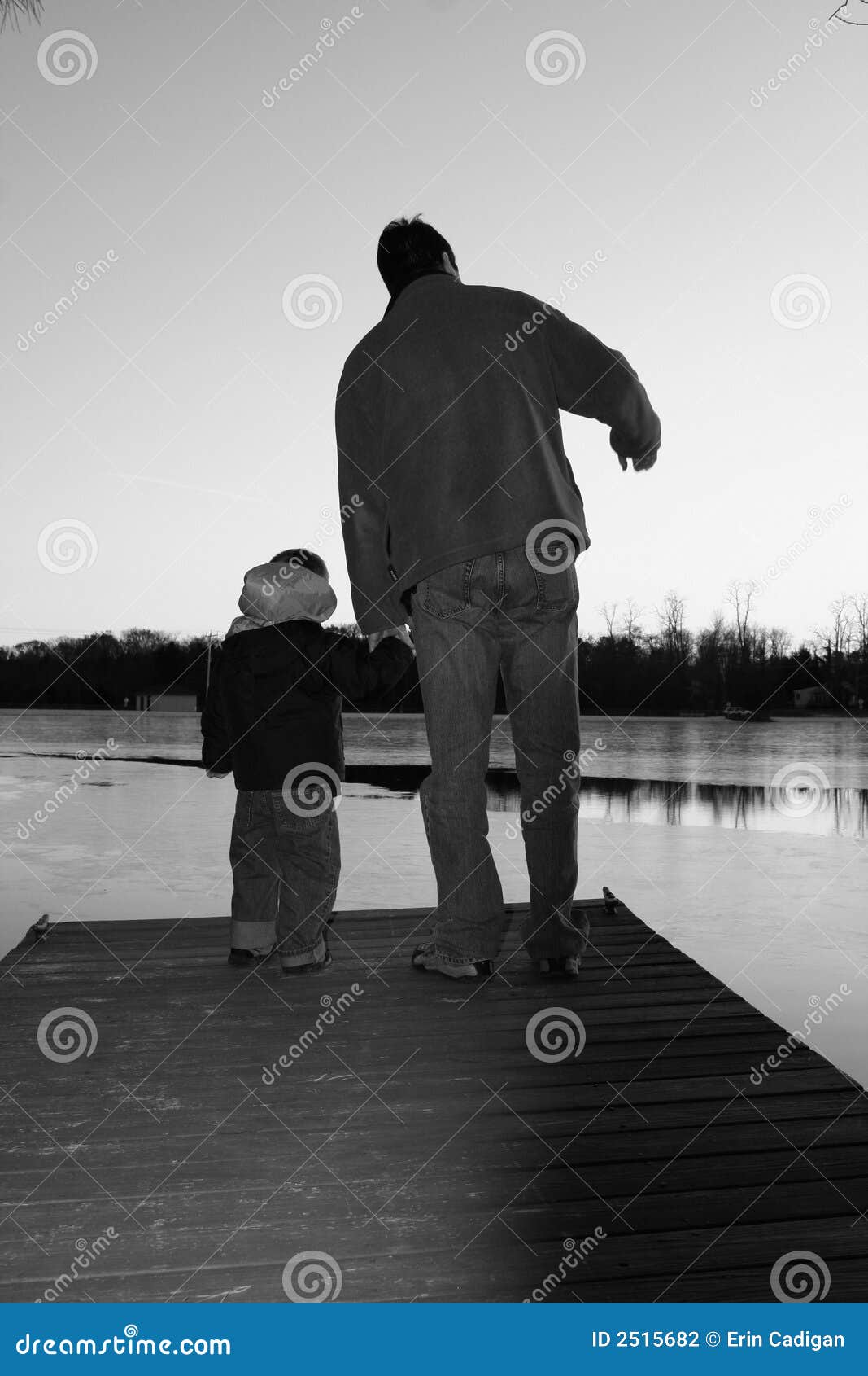 Father And Son On Lakeside Dock - Black And White Stock Photography ...