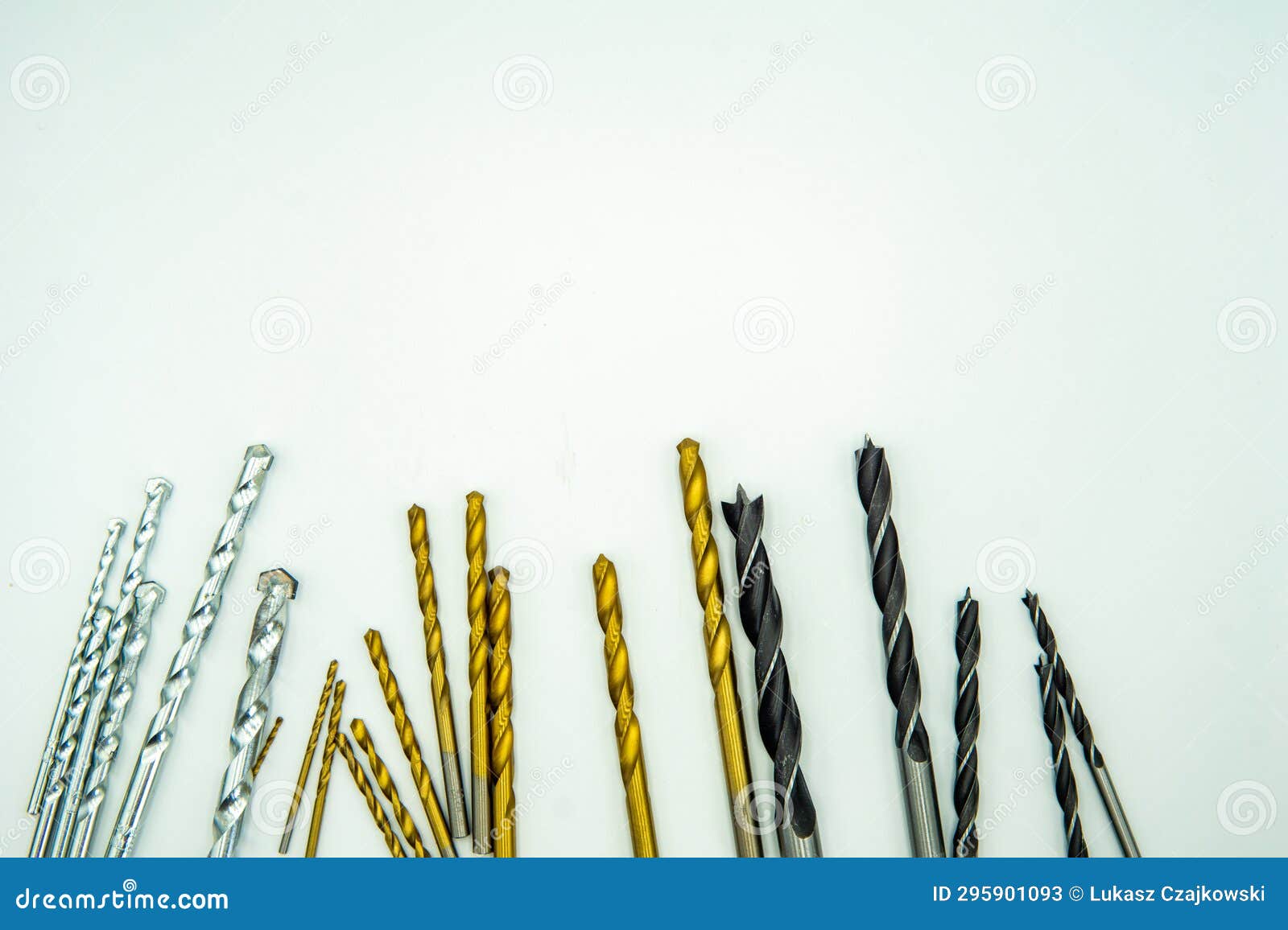 Set of Different Drills Isolated on White Background Flat Lay Stock ...