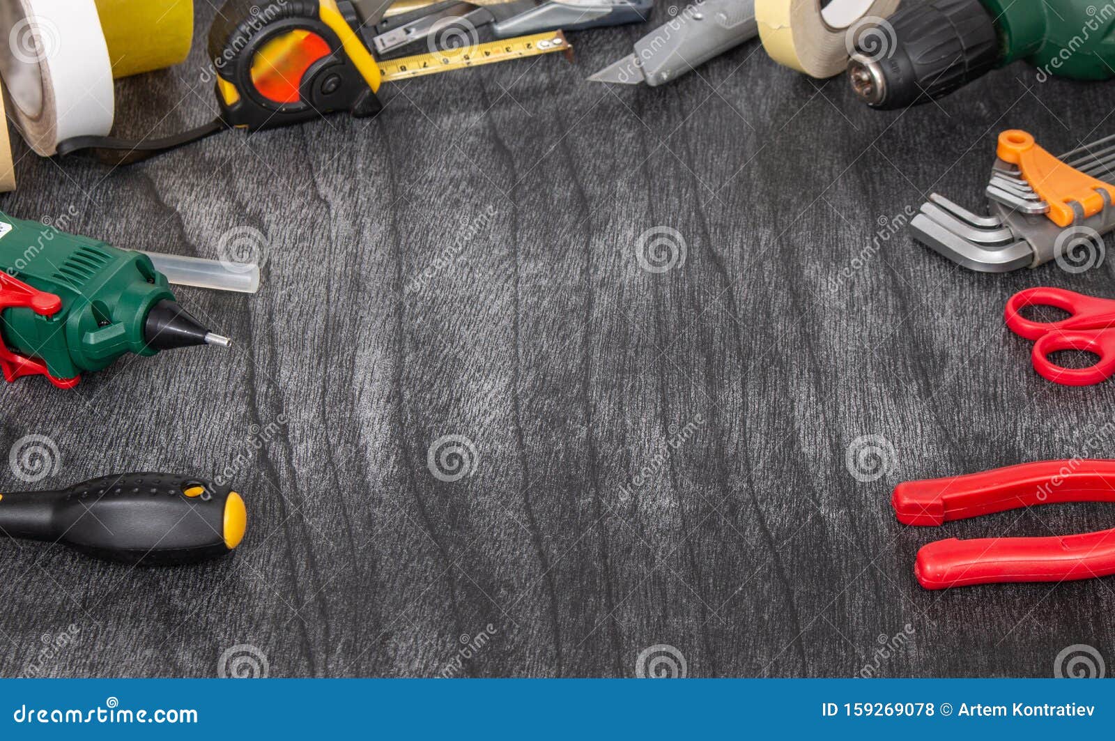 Do it Yourself Tools on Grey Wooden Background. DIY Tools with Copy ...