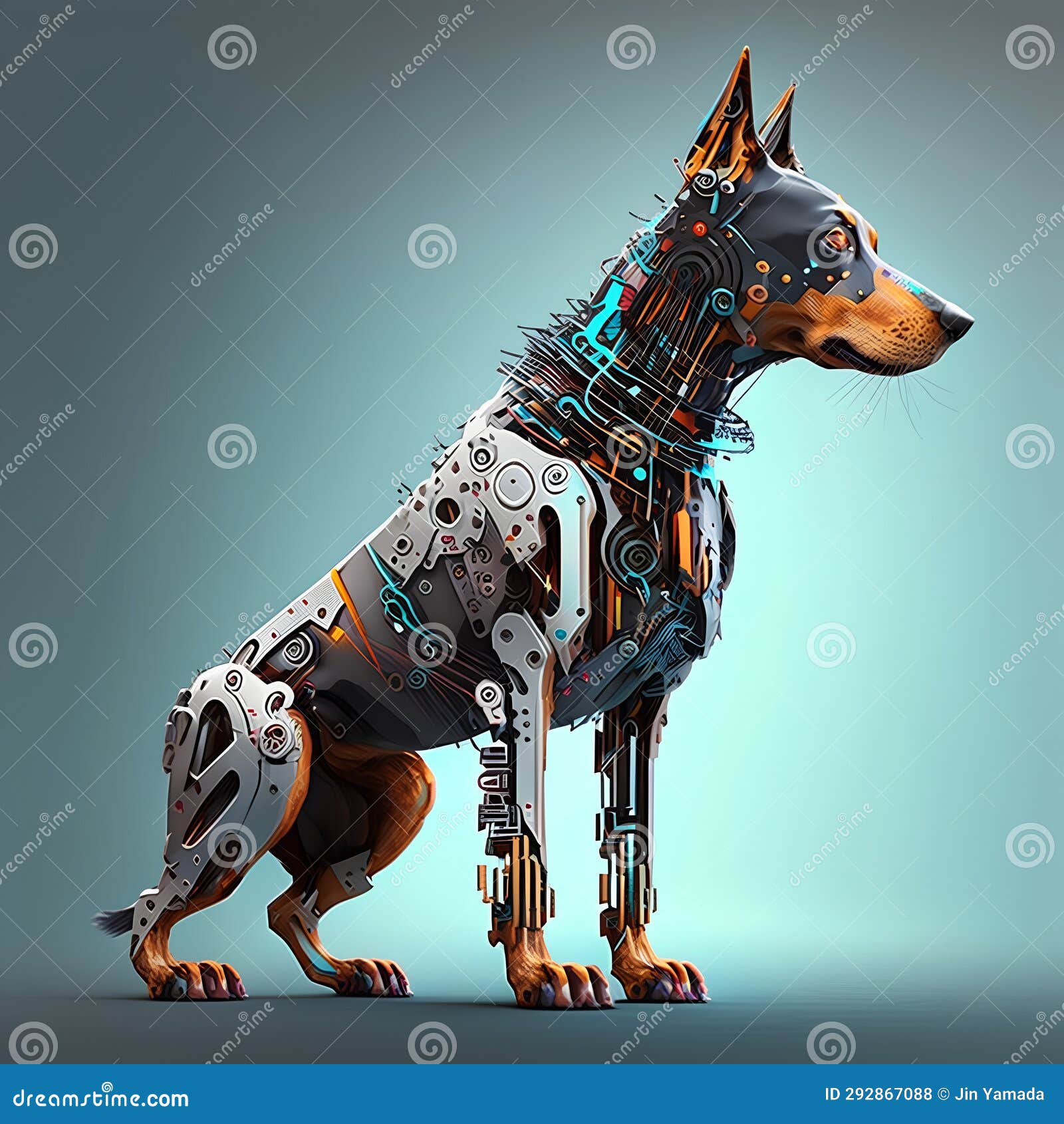 Doberman Dog in a Suit of a Robot. 3d Rendering Stock Illustration ...