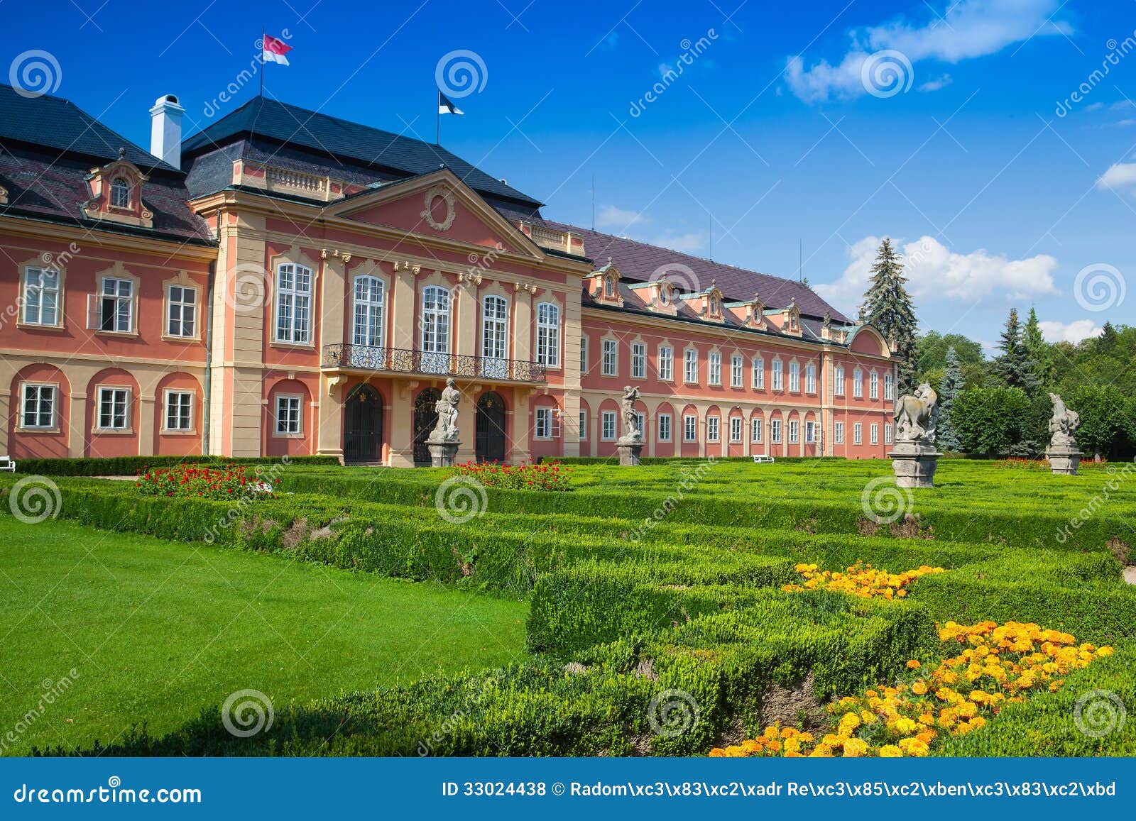 Dobris castle in summer stock photo. Image of gardens - 33024438