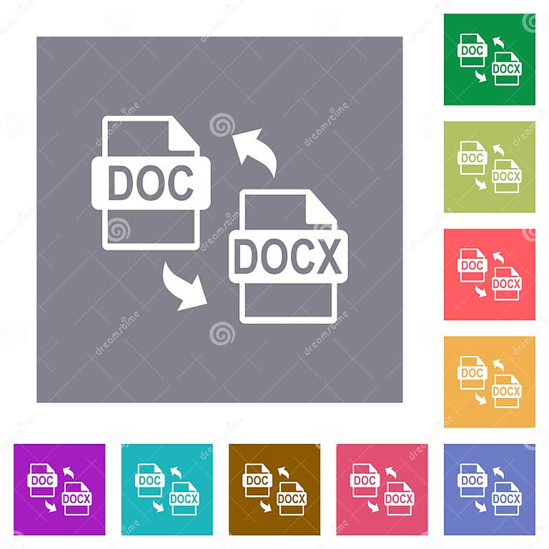 DOC DOCX File Conversion Square Flat Icons Stock Vector - Illustration ...