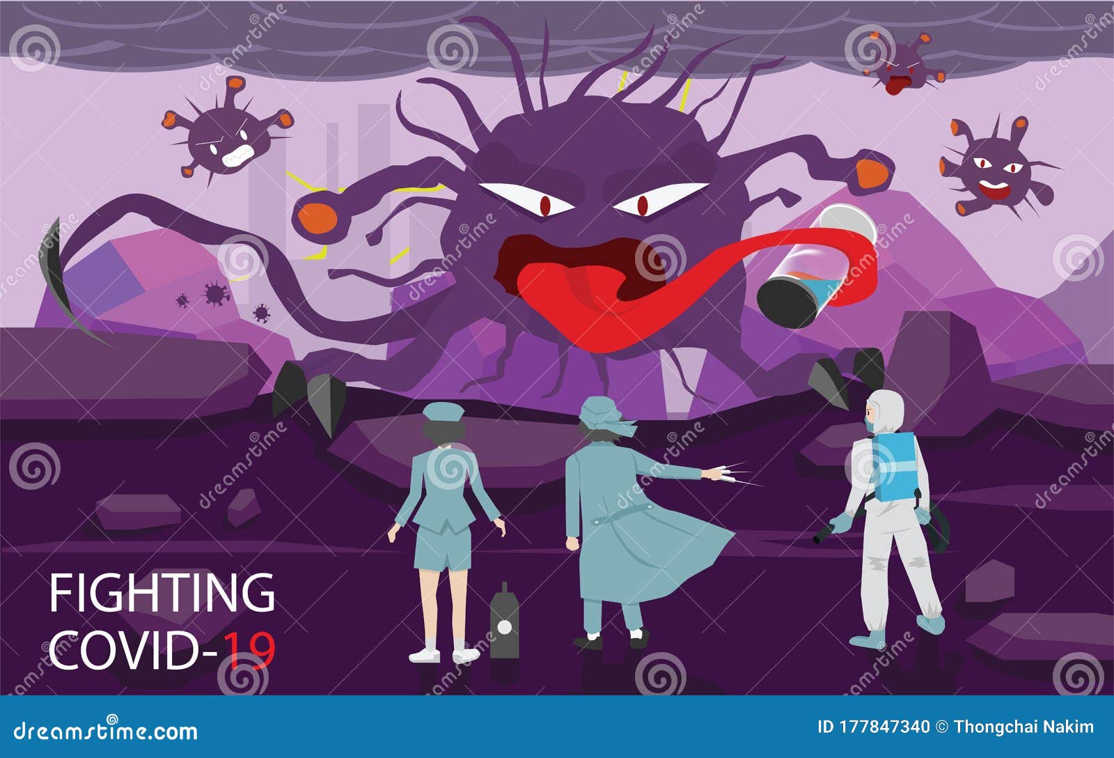 Monster Fight With Knight Warrior In Medieval Armor, Vector ...