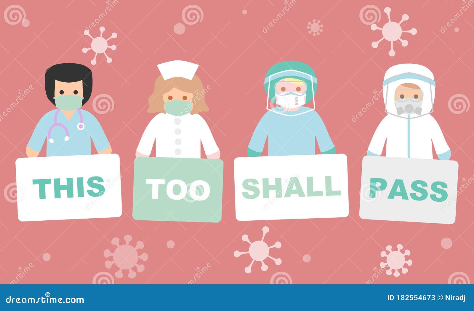 Medical Staff Holding Sign, This Too Shall Pass Cartoon Vector ...