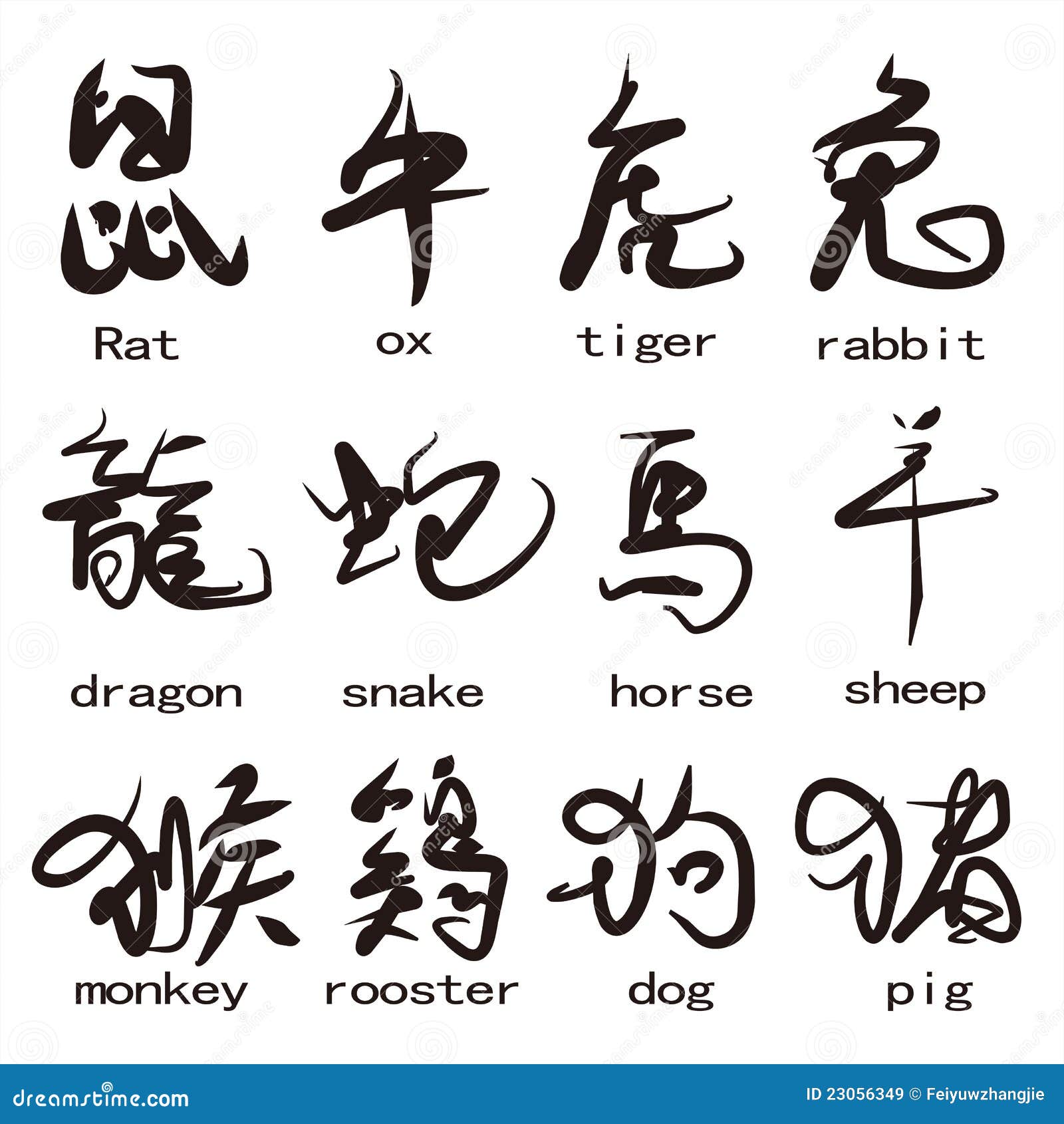 Doce Animales De Caracteres Chinos Ilustración del Vector - Ilustración ...