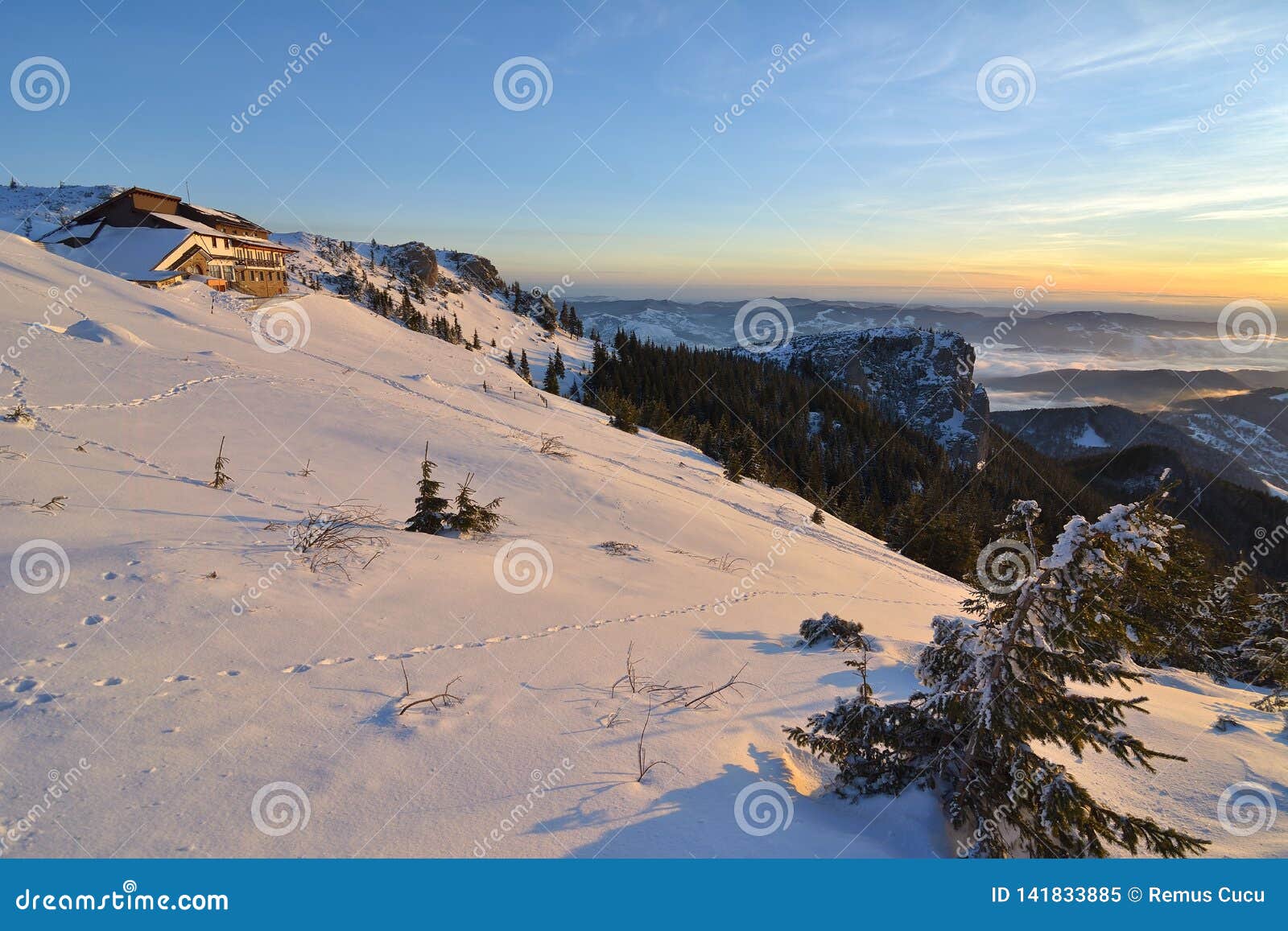 Dochia Chalet on Mountain in Winter Stock Image - Image of environment ...