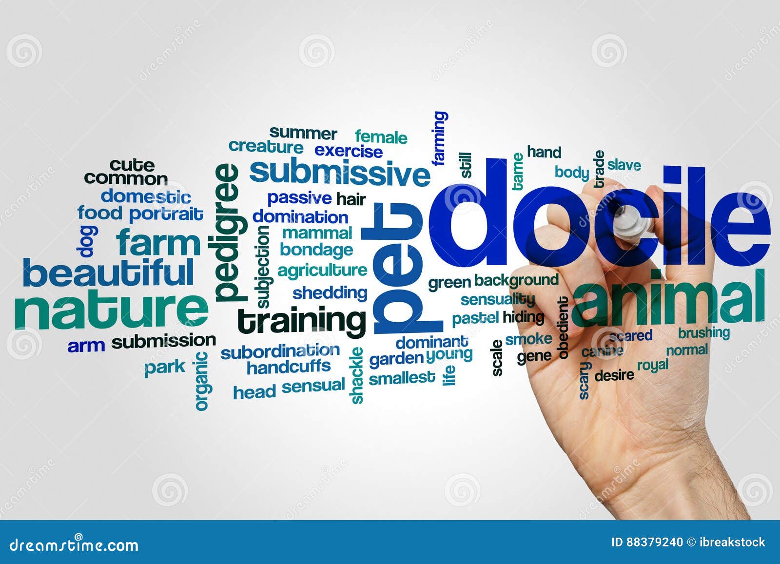 Docile word cloud stock photo. Image of domination, hair - 88379240