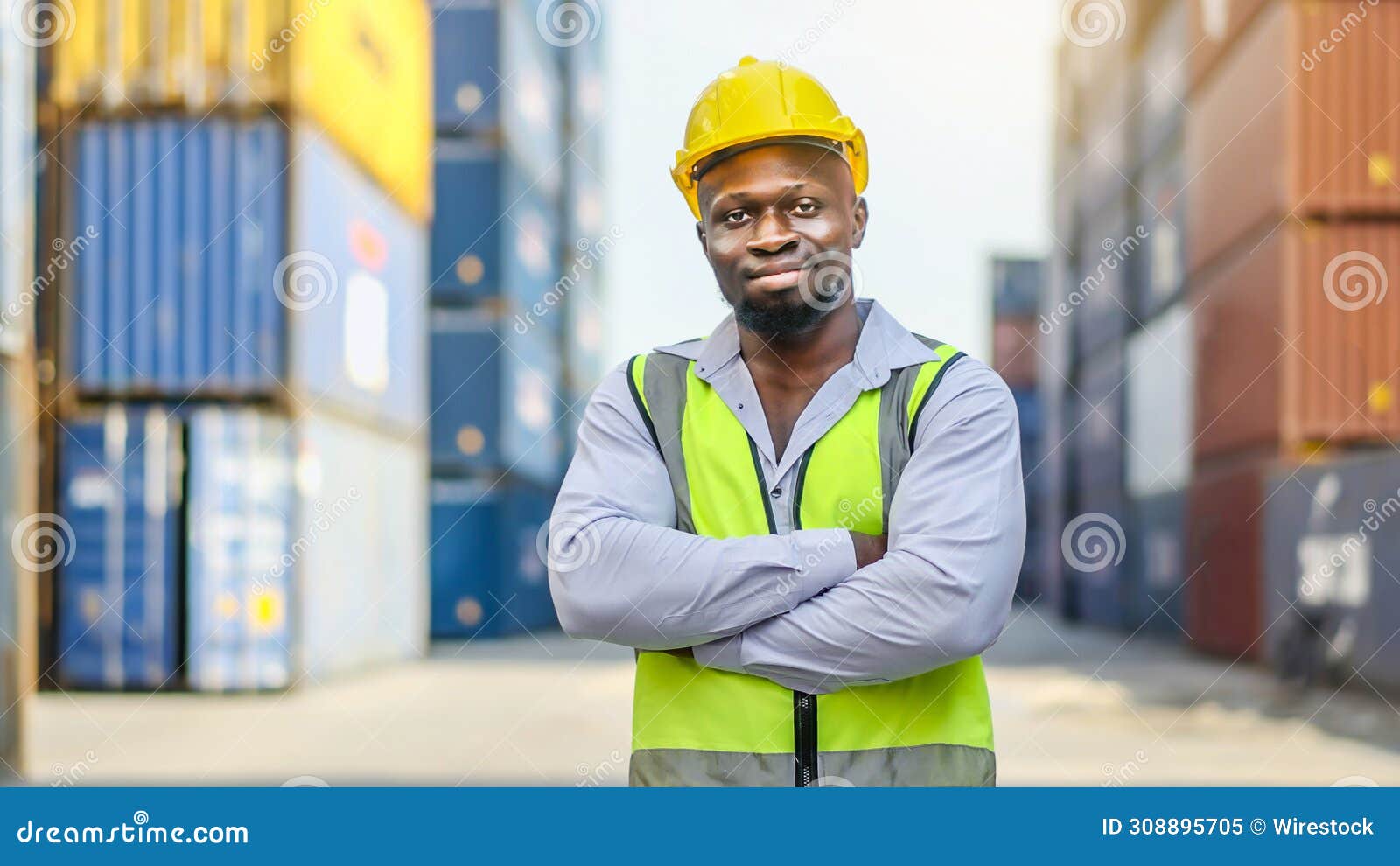 Dock Foreman Standing in Front of Cargo Containers, Posing for the ...