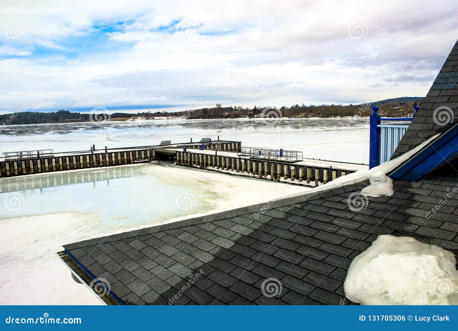 Winter Dock stock photo. Image of winter, snow, building - 131705306