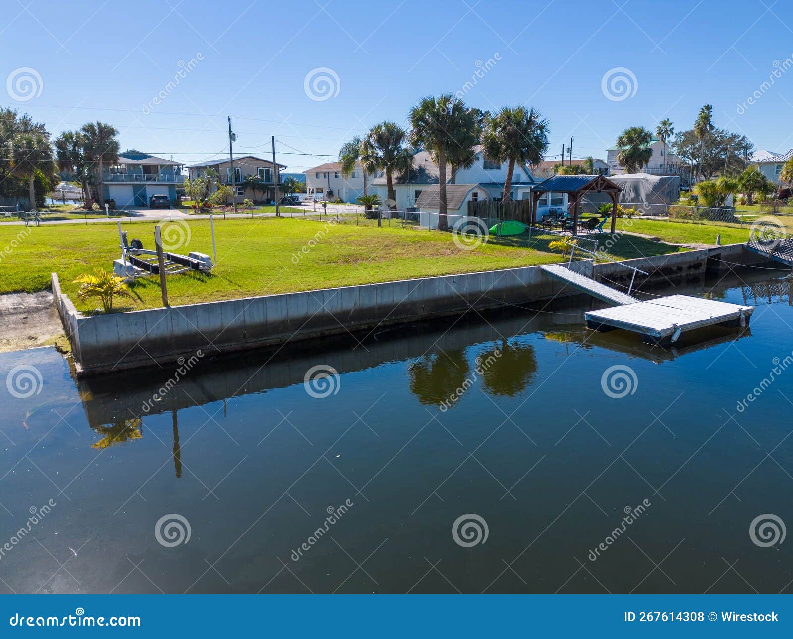 Dock in Lake Surrounded by Buildings in Tampa Stock Photo - Image of ...