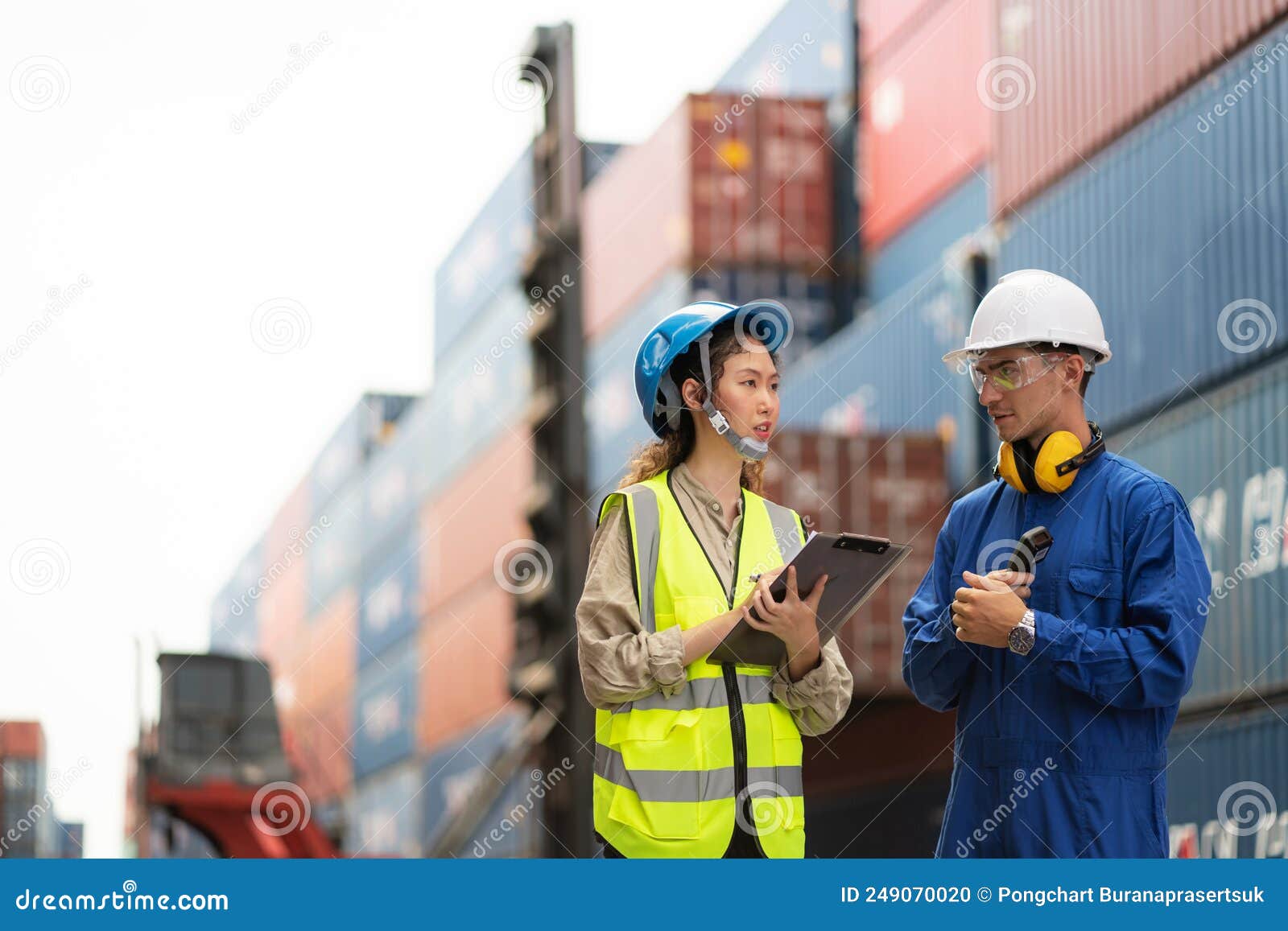 Manager And Dock Worker Under Discussion About Dock Container Shipping ...