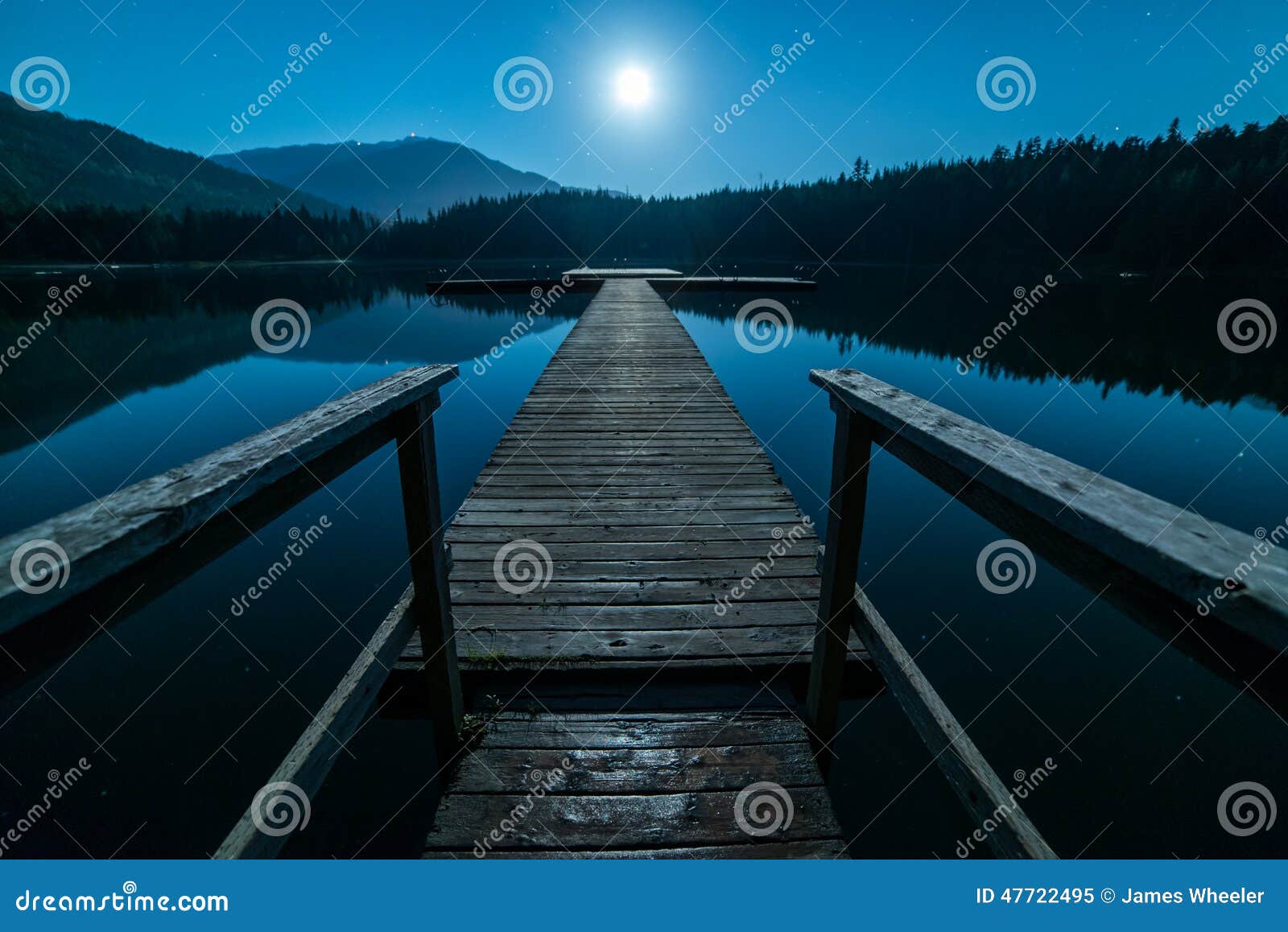 Dock at Night with Full Moon Stock Image - Image of mount, blue: 47722495