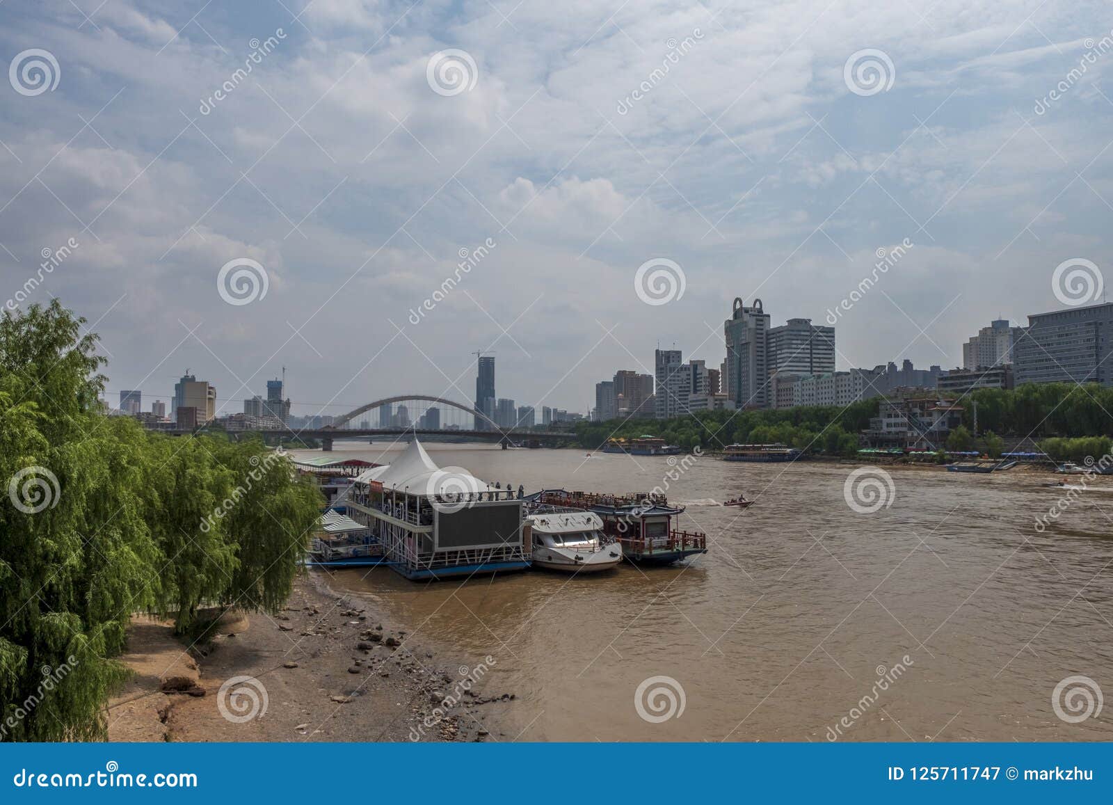 Dock by the Shore of Yellow River, in Lanzhou, China Stock Image ...