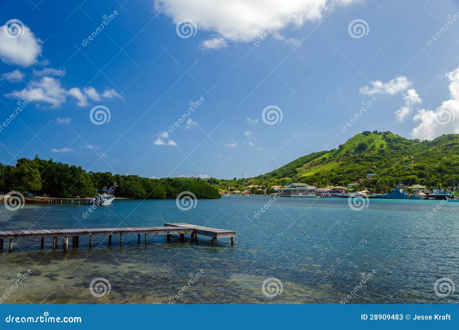Dock and Tropical Island stock image. Image of beach - 28909483