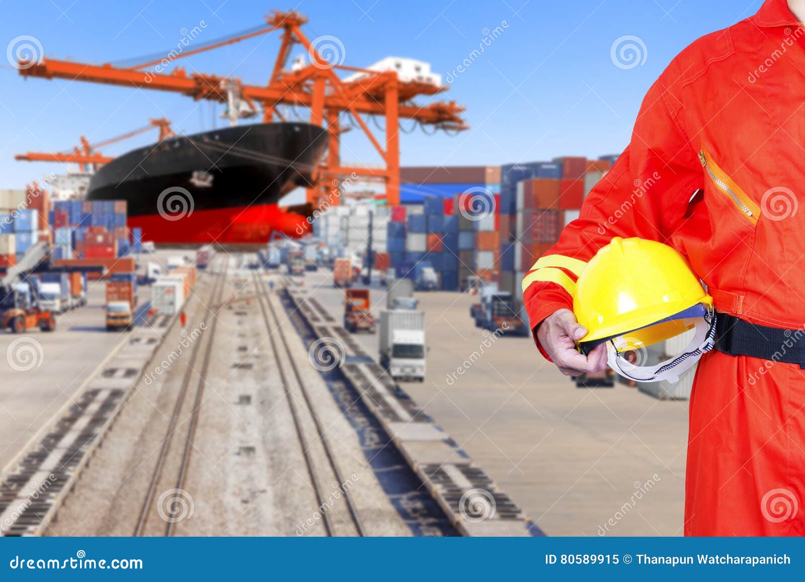 Dock Worker Holding Hard Hat for Controlling Work Process Container ...