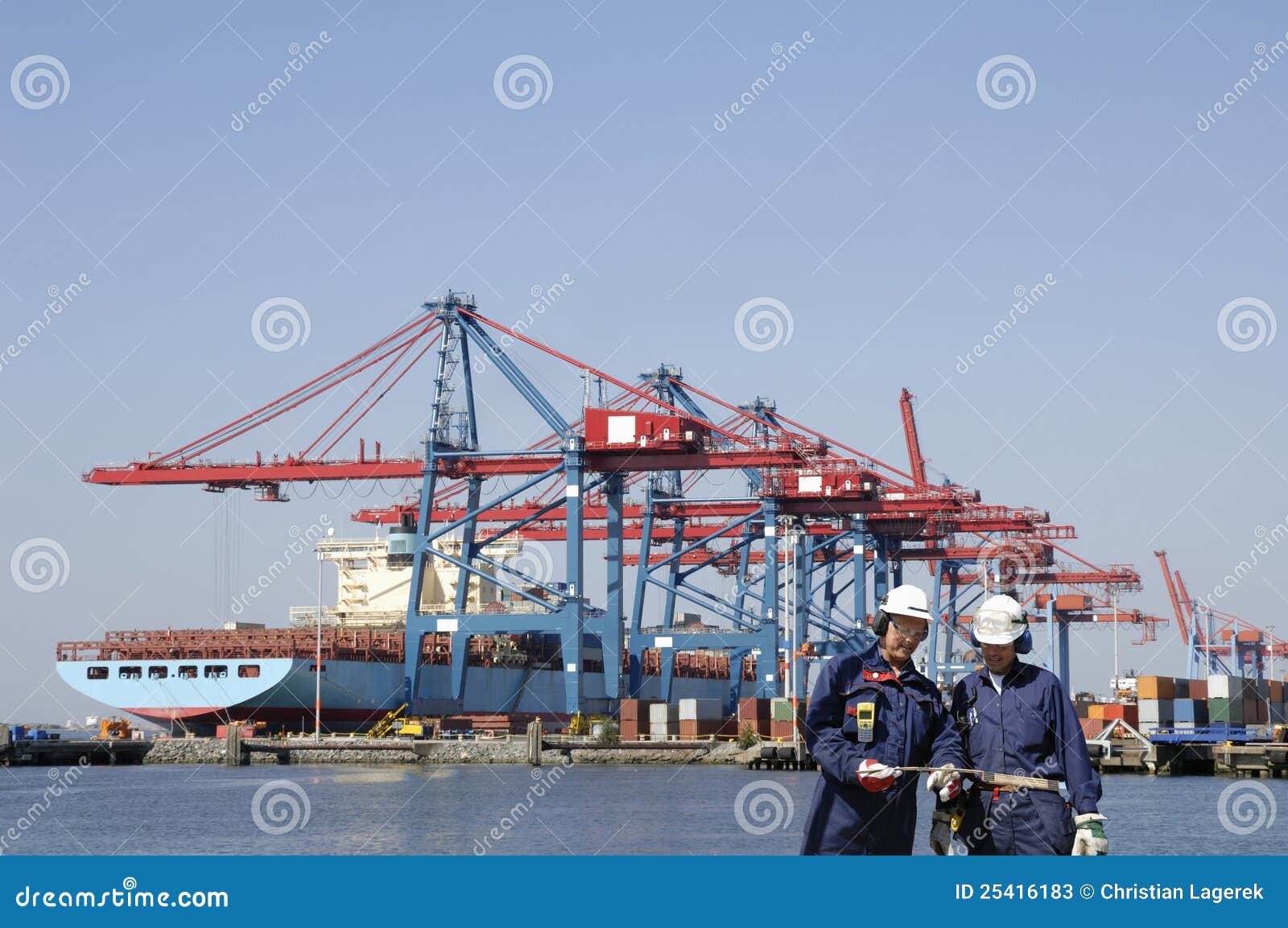 Dock Workers and Container Port Stock Image - Image of workers, cargo ...
