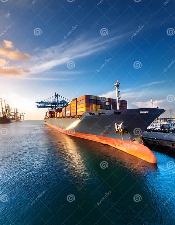Docked Container Ship. Large Container Ship in a Dock at the Port Stock ...