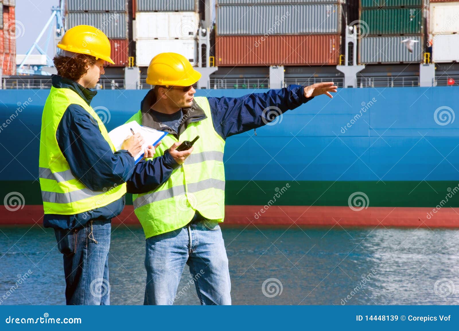 Dockers at work stock image. Image of colleagues, radio - 14448139