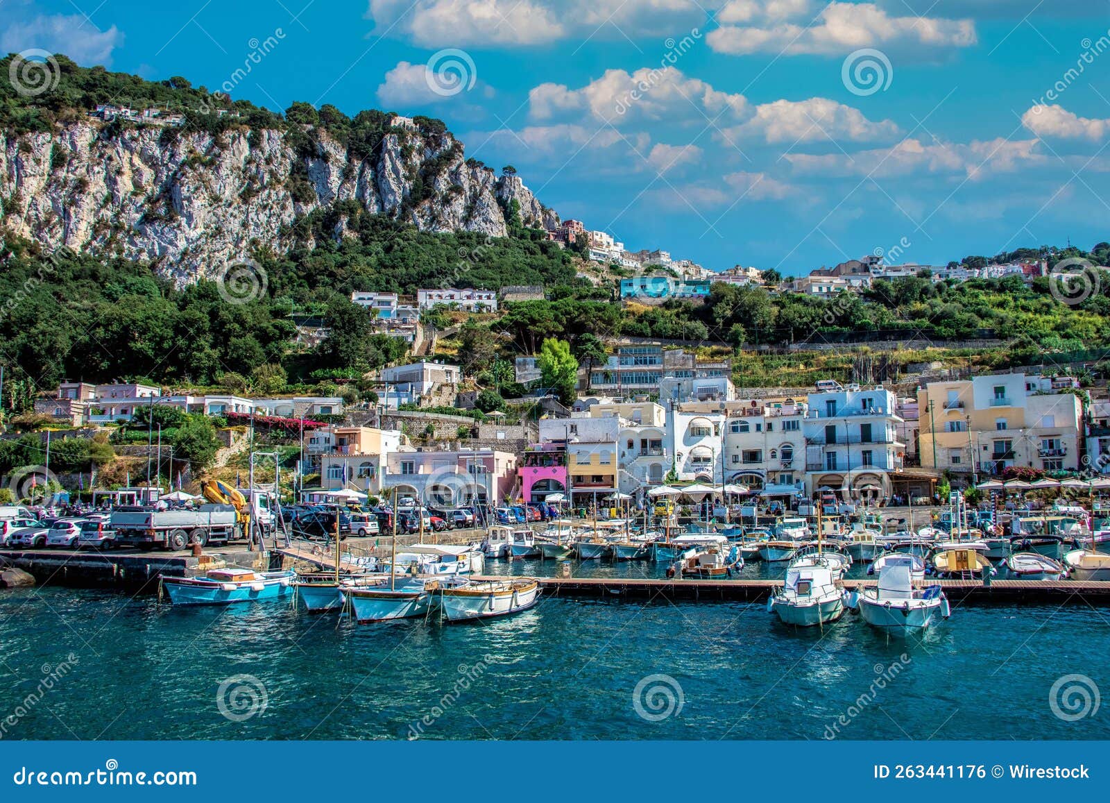 Docking with Beautiful Ships and Yachts in Front of Colorful Buildings ...