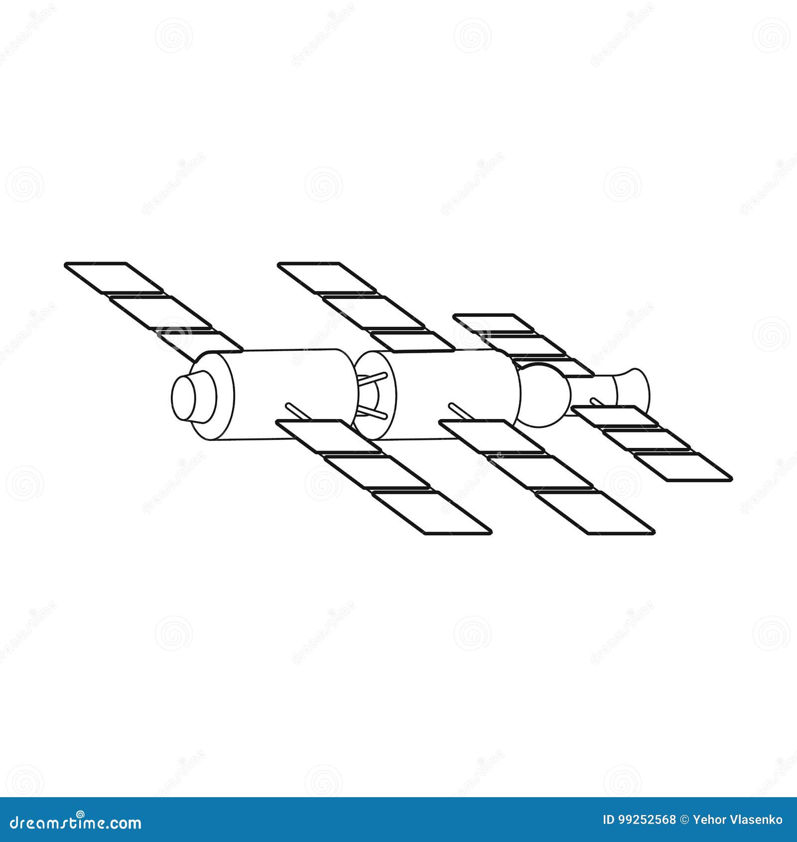 Docking of a Space Station in Orbit. Space Technology in Vector Symbol ...