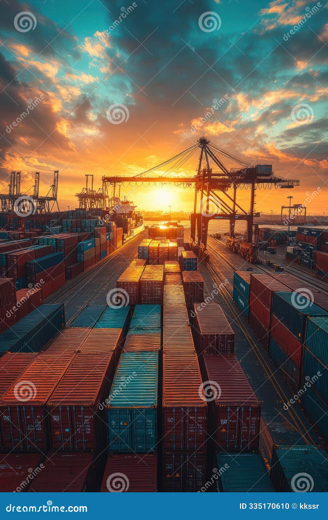 Ship Dockworkers, A Serene Container Ship At A Busy Port, With ...