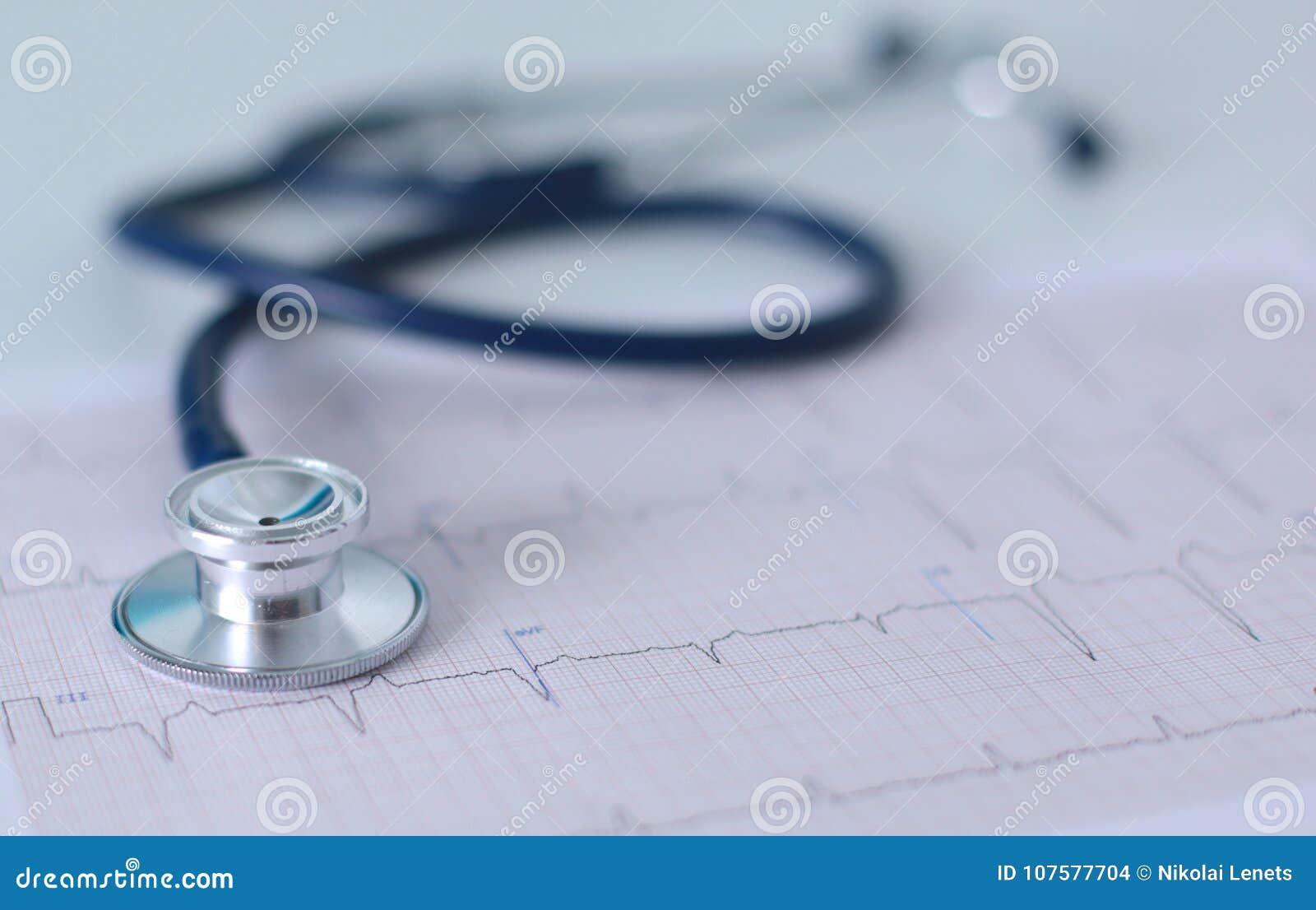 Docter Workplace with a Stethoscope Cardiogram Chart with Medical Table ...