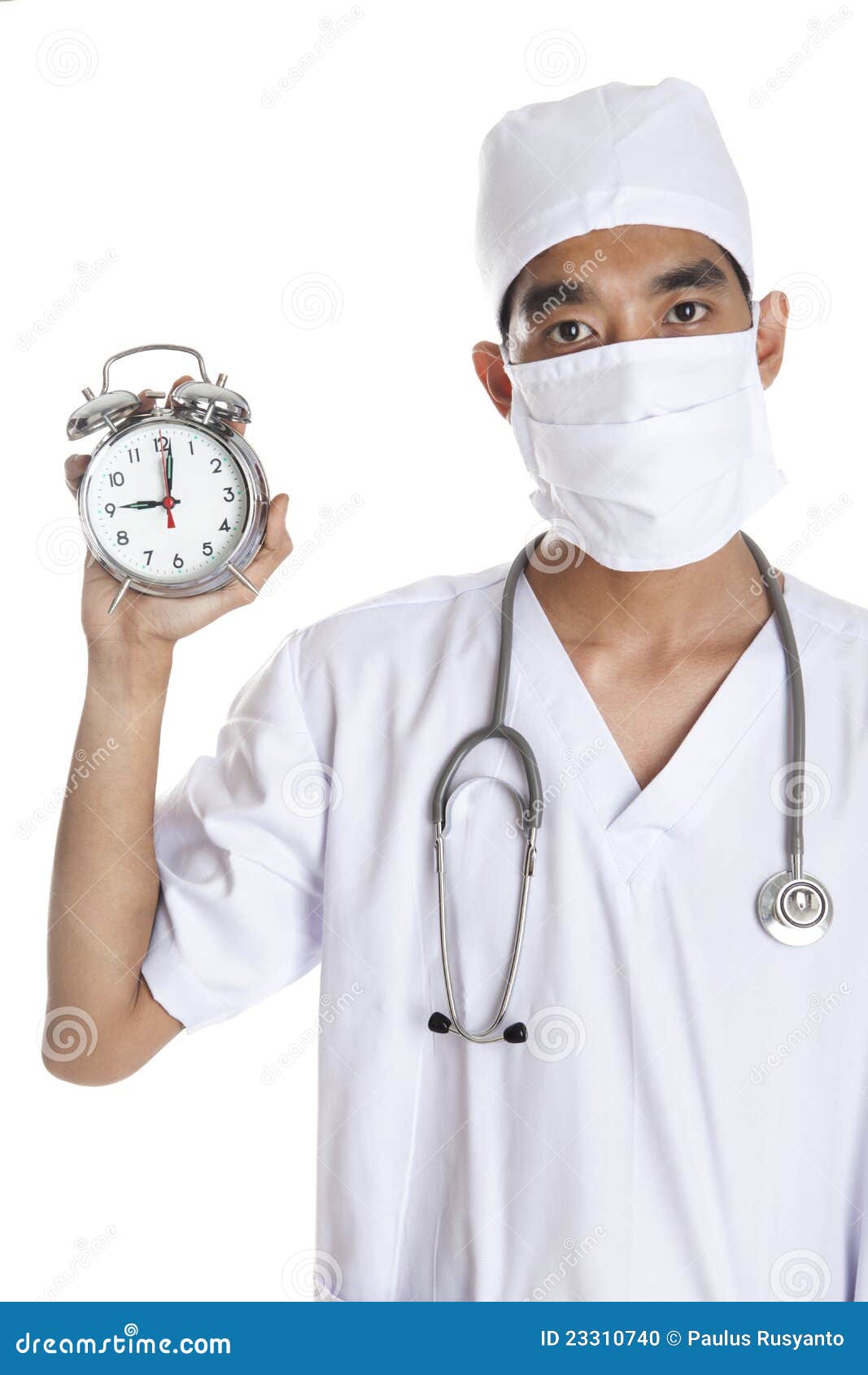 Doctor with an alarm clock stock photo. Image of clinic - 23310740