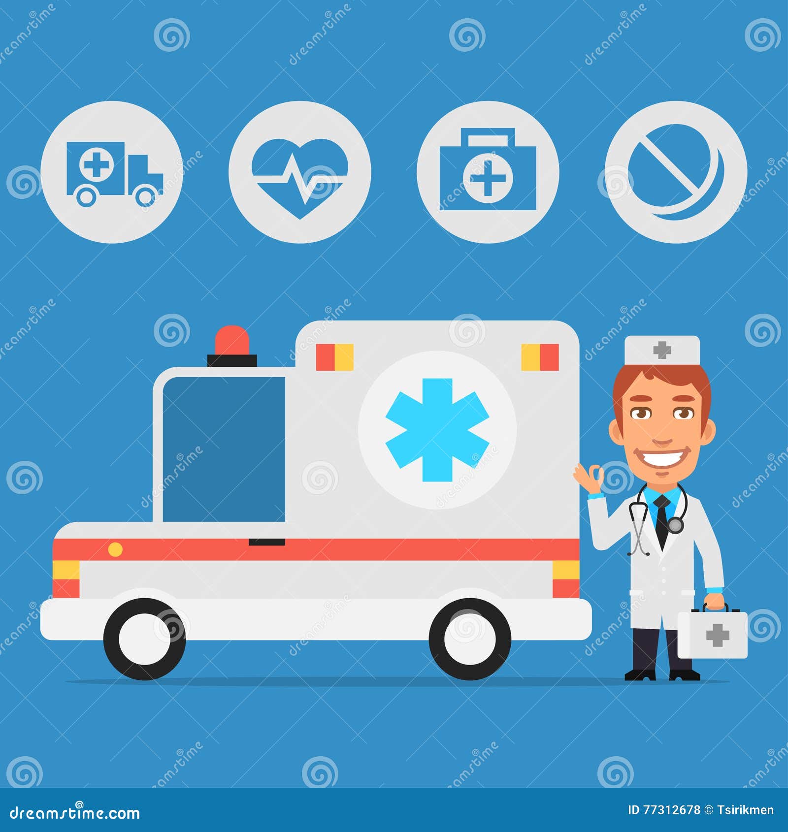Doctor and Ambulance Car stock vector. Illustration of people - 77312678
