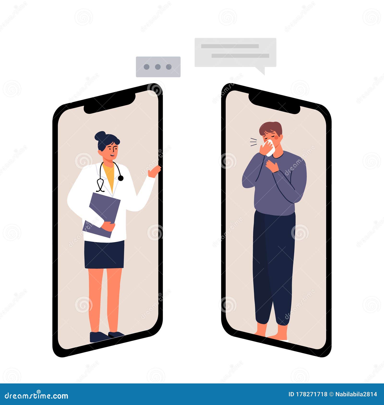 Doctor Appointment And Online Consultation Cartoon Hand Drawn Style