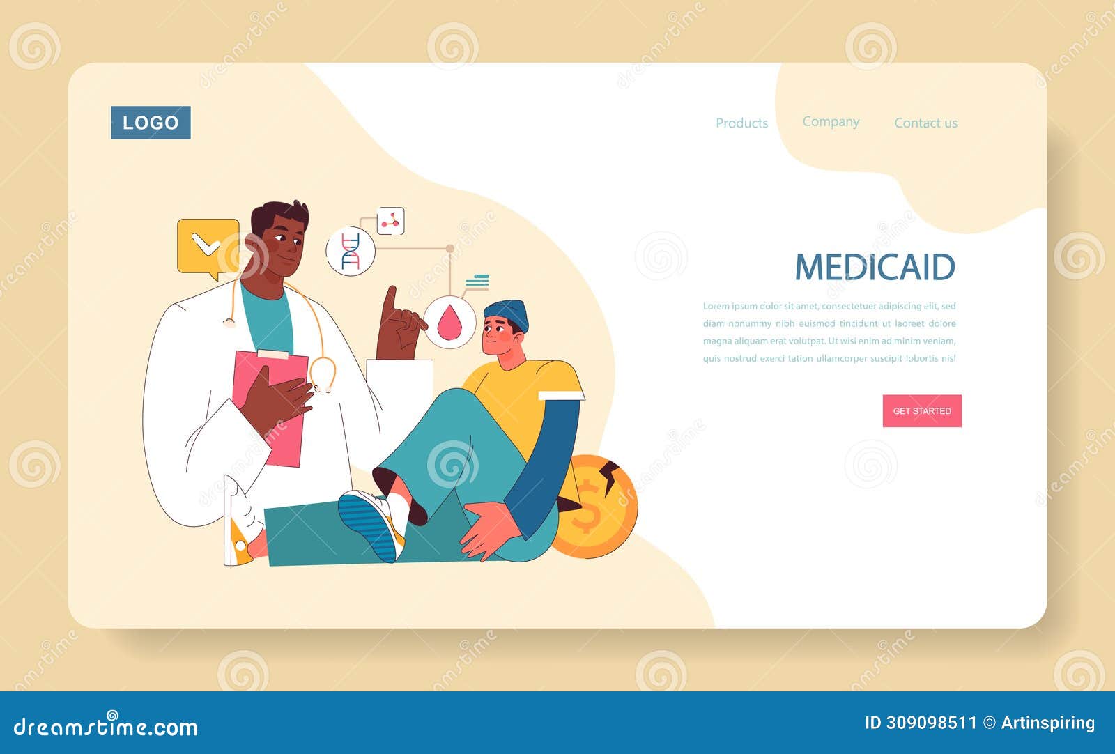 Doctor Assures a Concerned Patient about Medicaid Coverage. Flat Vector ...