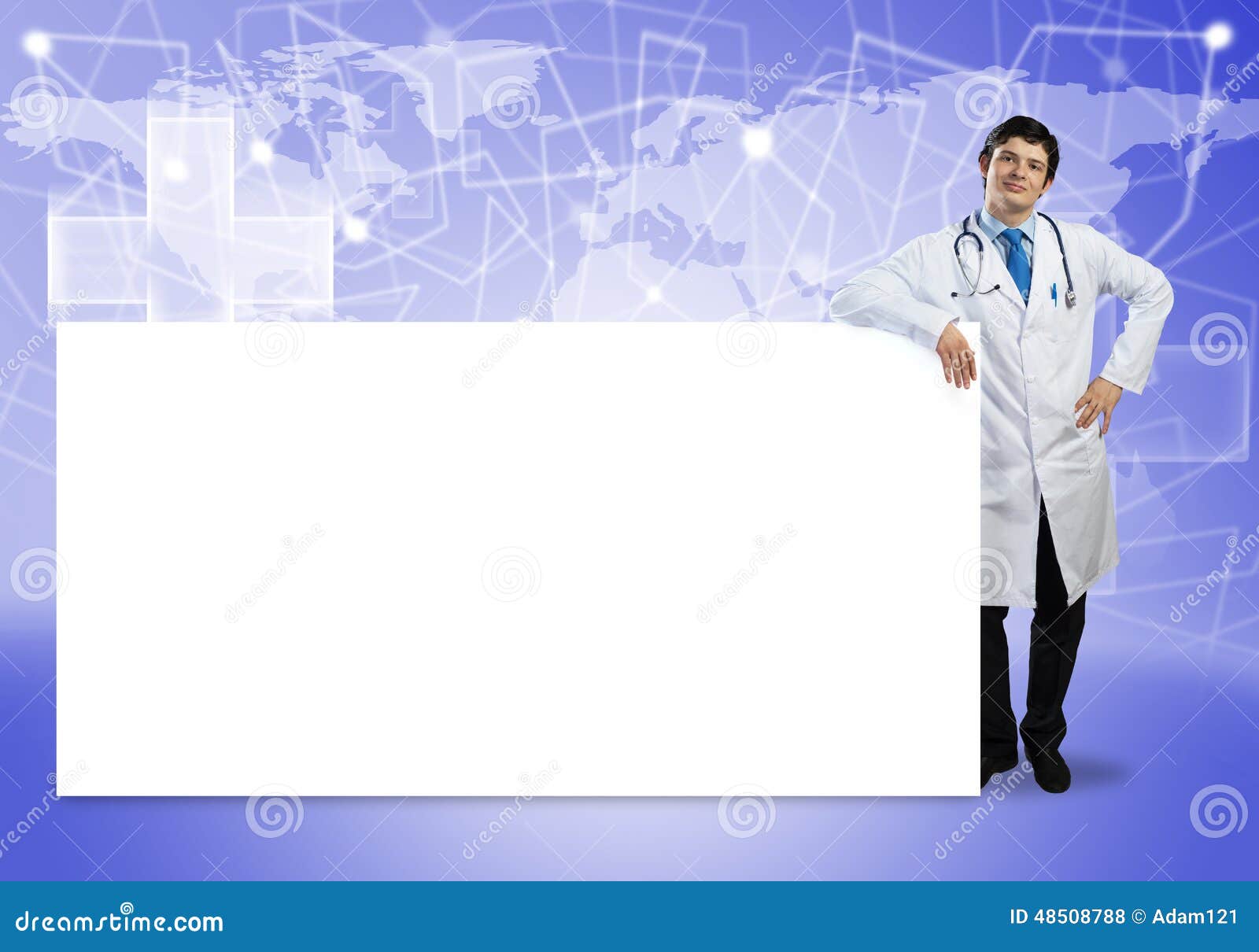Doctor with banner stock illustration. Illustration of blue - 48508788