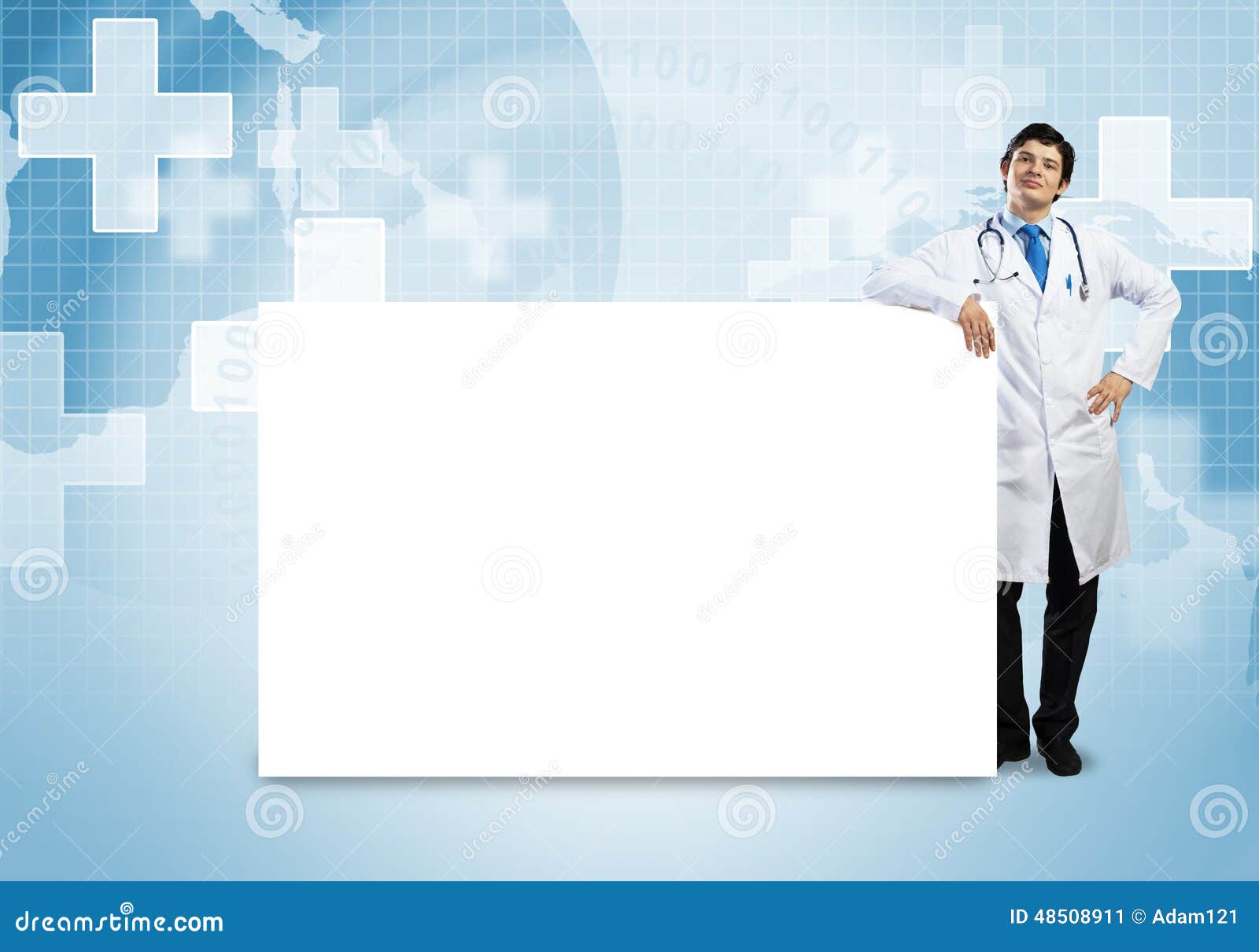 Doctor with banner stock illustration. Illustration of blue - 48508911