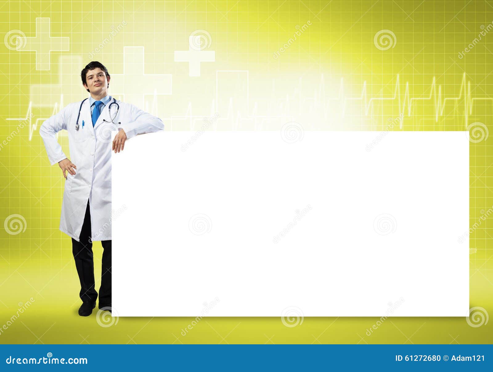 Doctor with banner stock photo. Image of medical, fulllength - 61272680