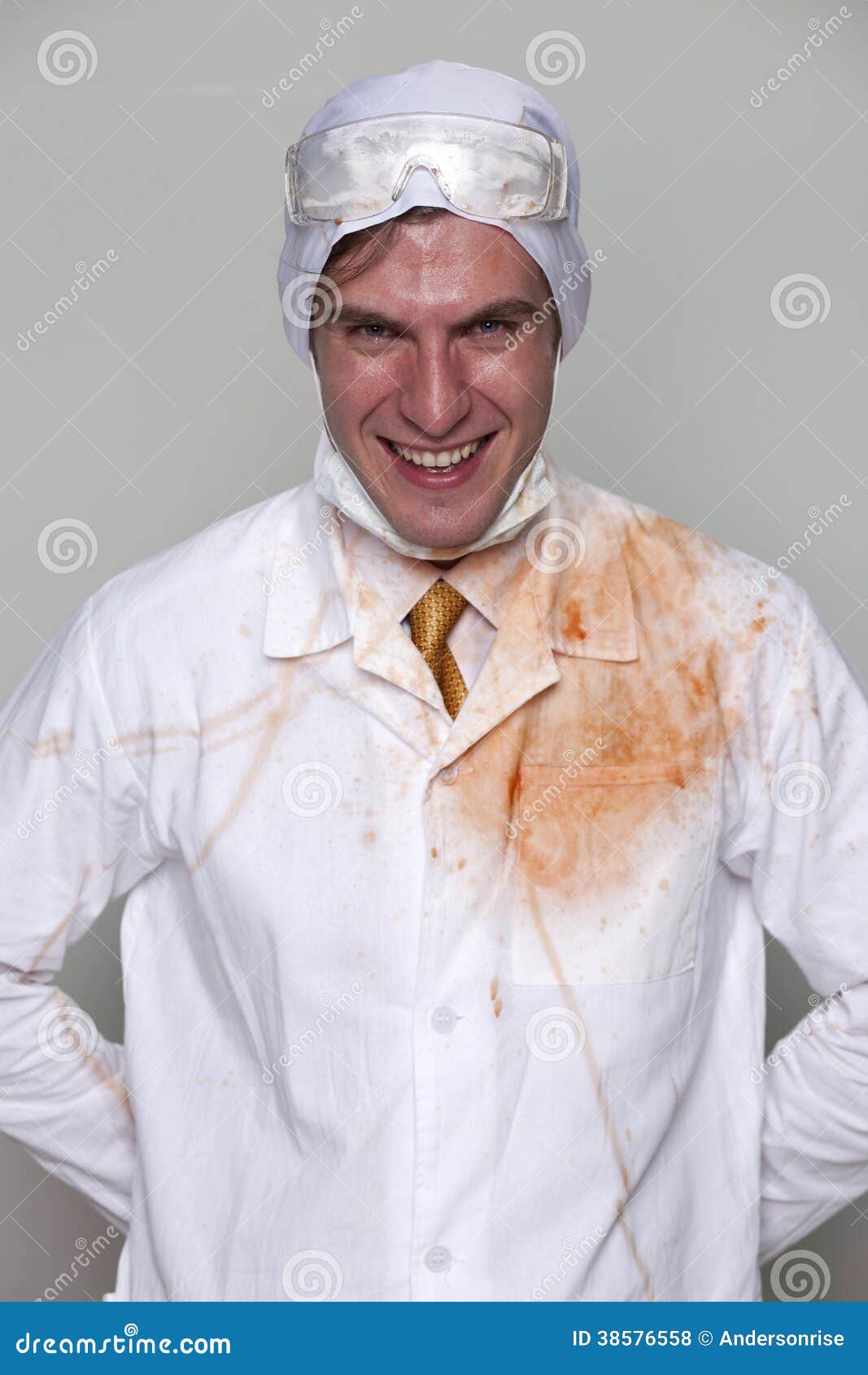Doctor in a bloody robe stock photo. Image of medical - 38576558