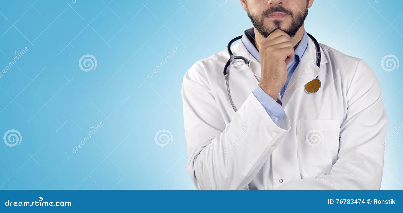 Doctor on Blue Background with Copy Space Stock Photo - Image of ...