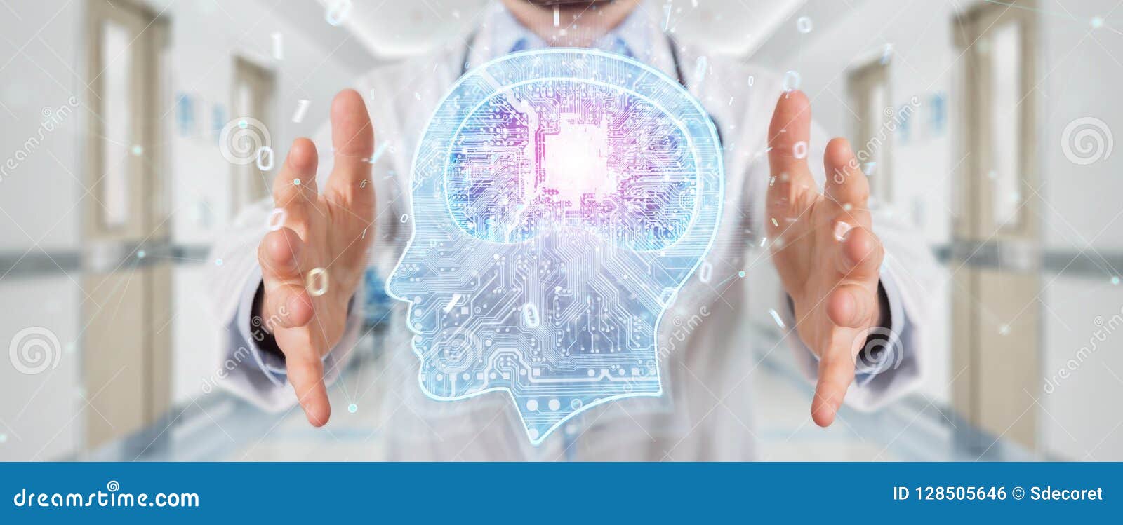 Doctor Creating Artificial Intelligence Interface 3D Rendering Stock ...