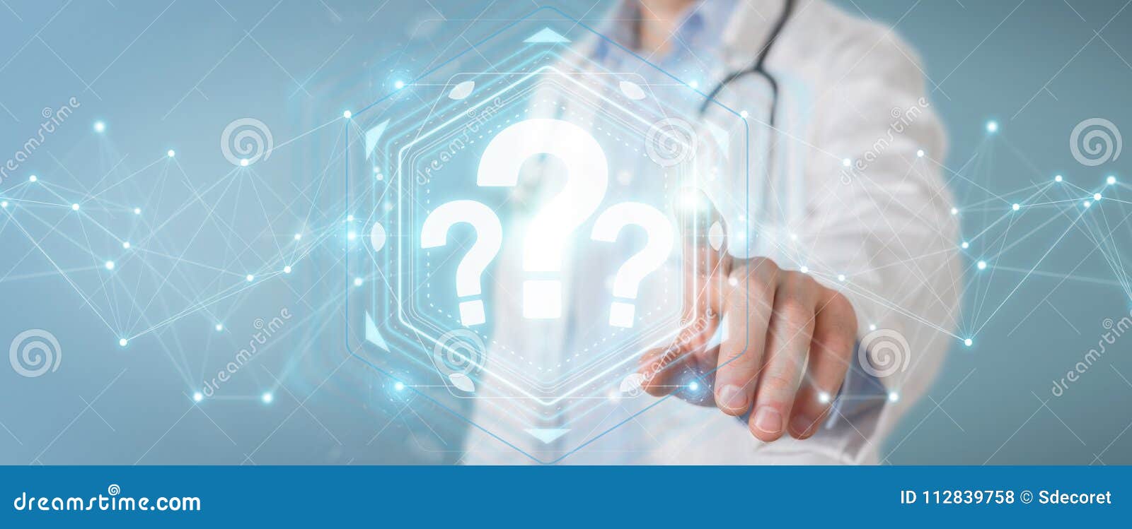 Doctor Using Digital Question Marks Interface 3D Rendering Stock ...